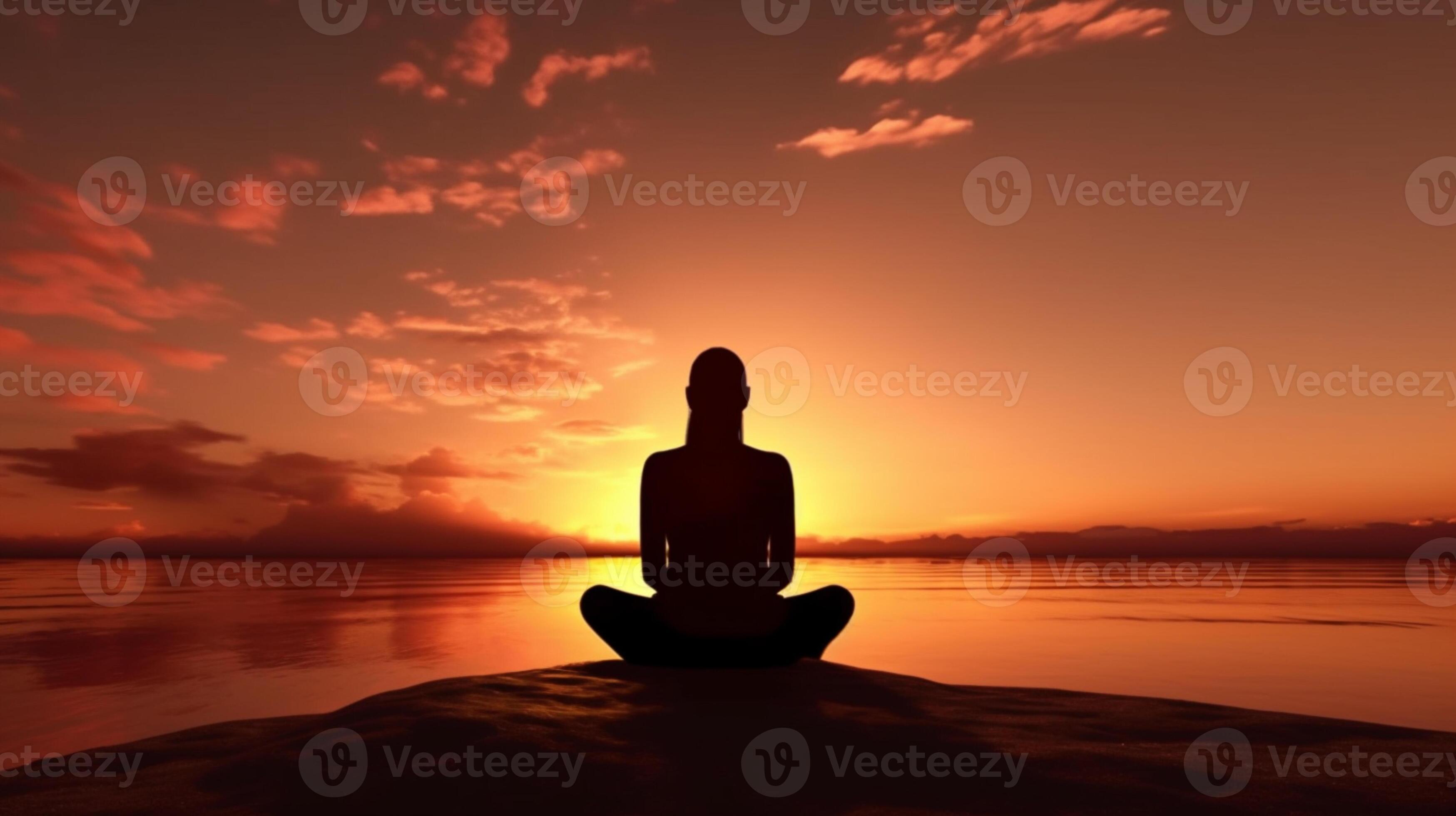 Embracing peace Sunset meditation and yoga practice for inner harmony 24842167 Stock Photo at ...
