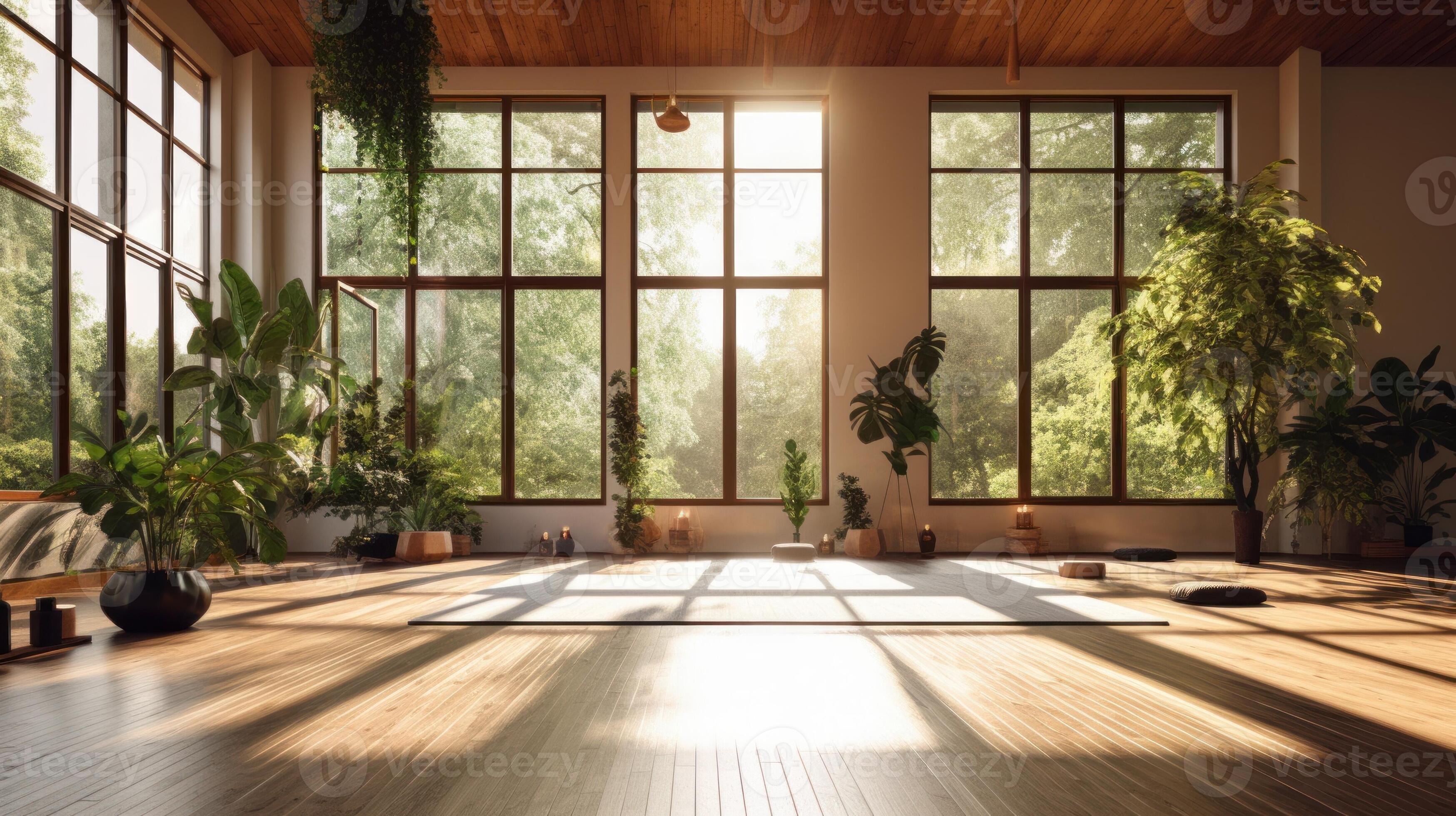 Sunlit room filled with lush green plants and large windows. 24842484 Stock Photo at Vecteezy