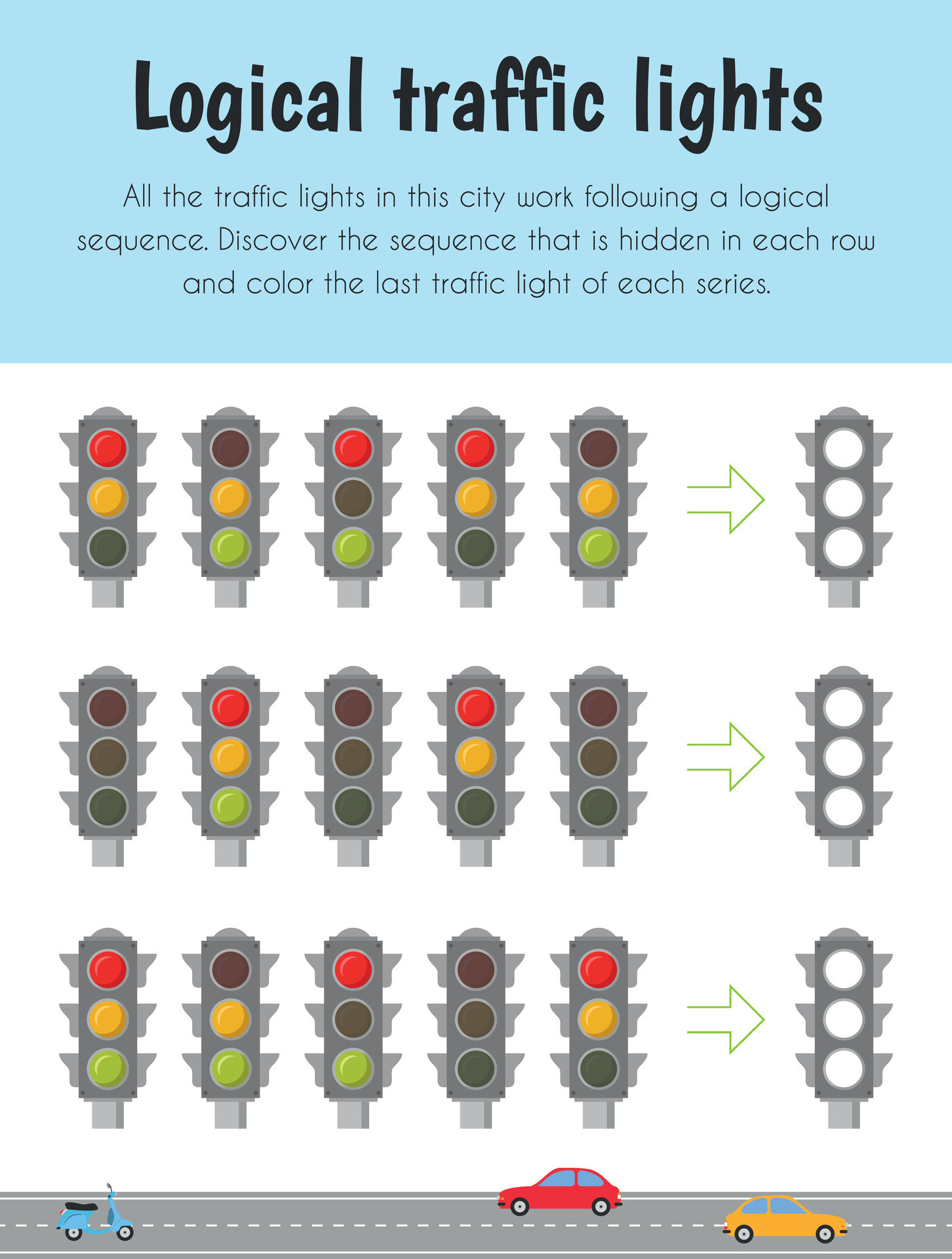Logical traffic lights Educational Sheet. Primary module for Logic ...