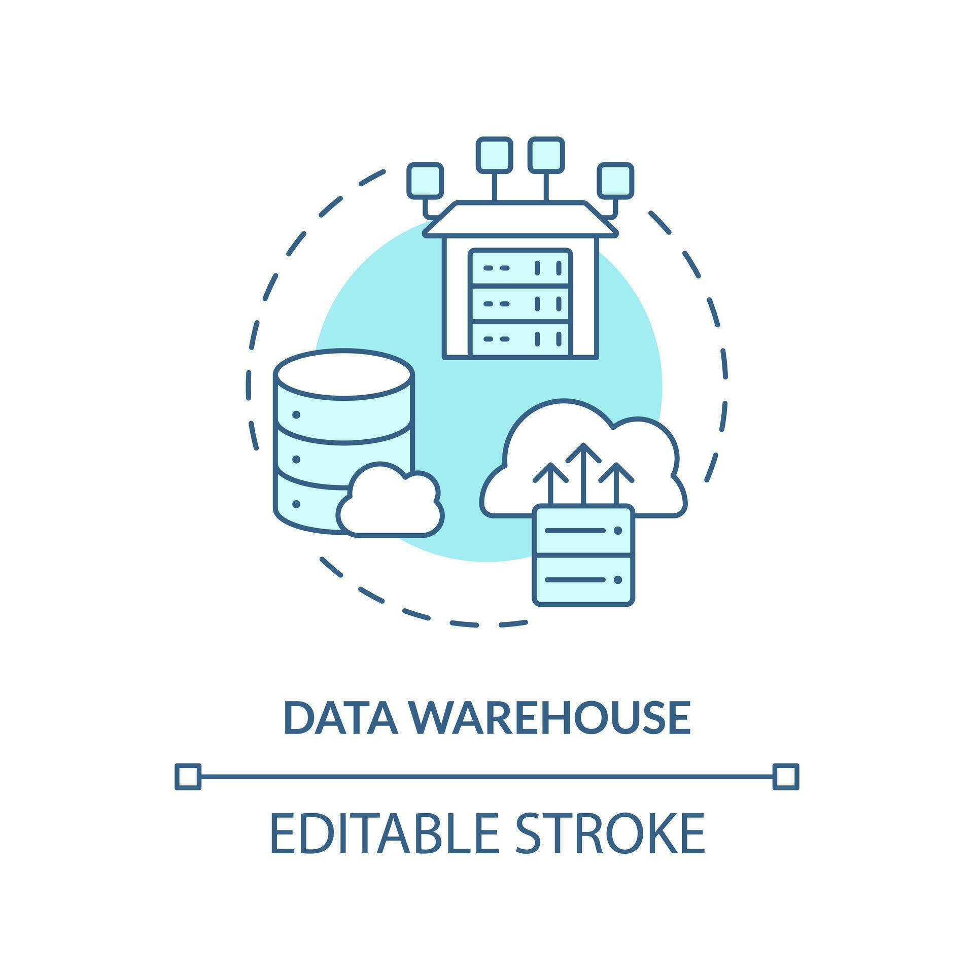 Data warehouse turquoise concept icon. Online storage. Analytics. Data ...