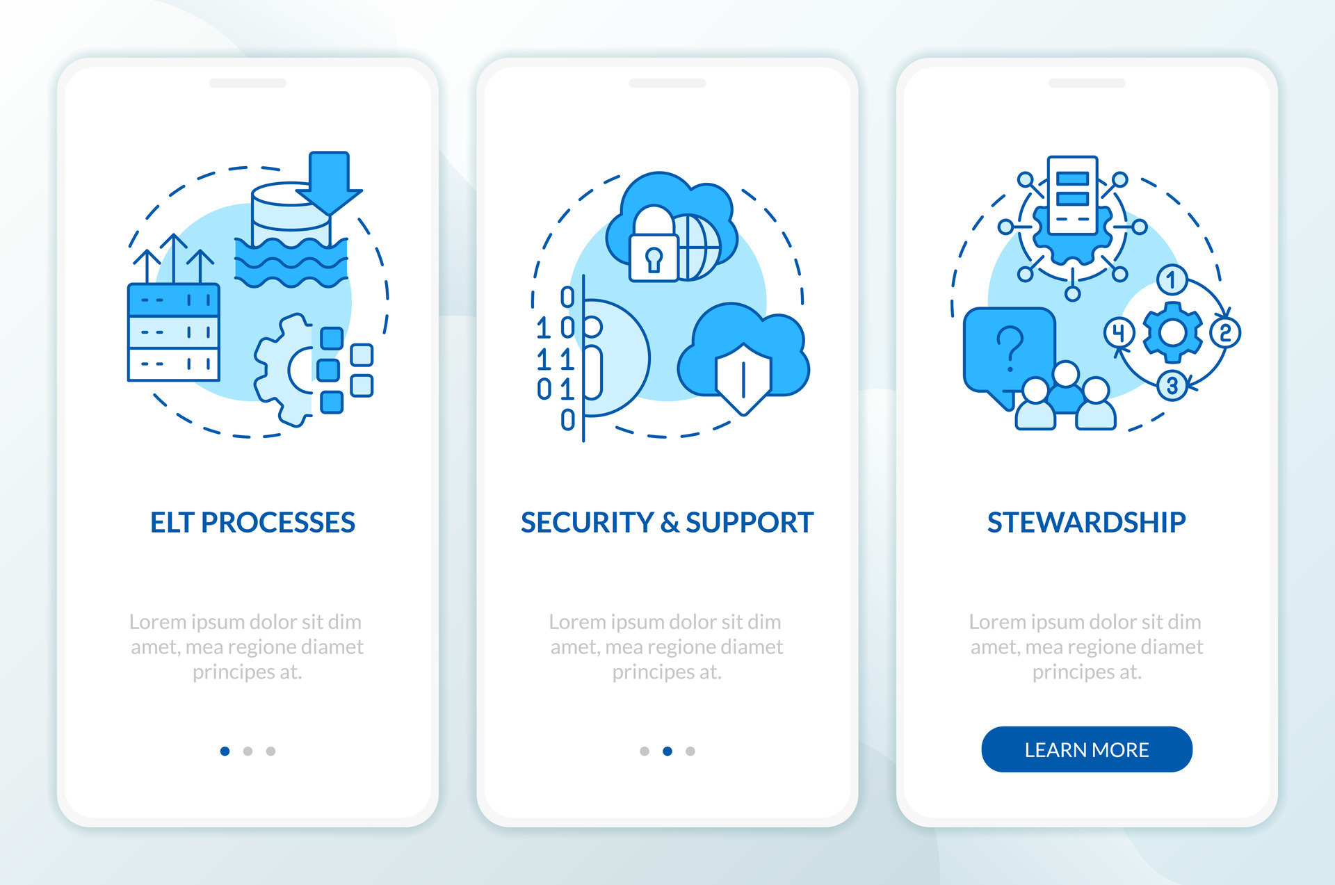 Data Lake Architecture Components Blue Onboarding Mobile App Screen Walkthrough 3 Steps