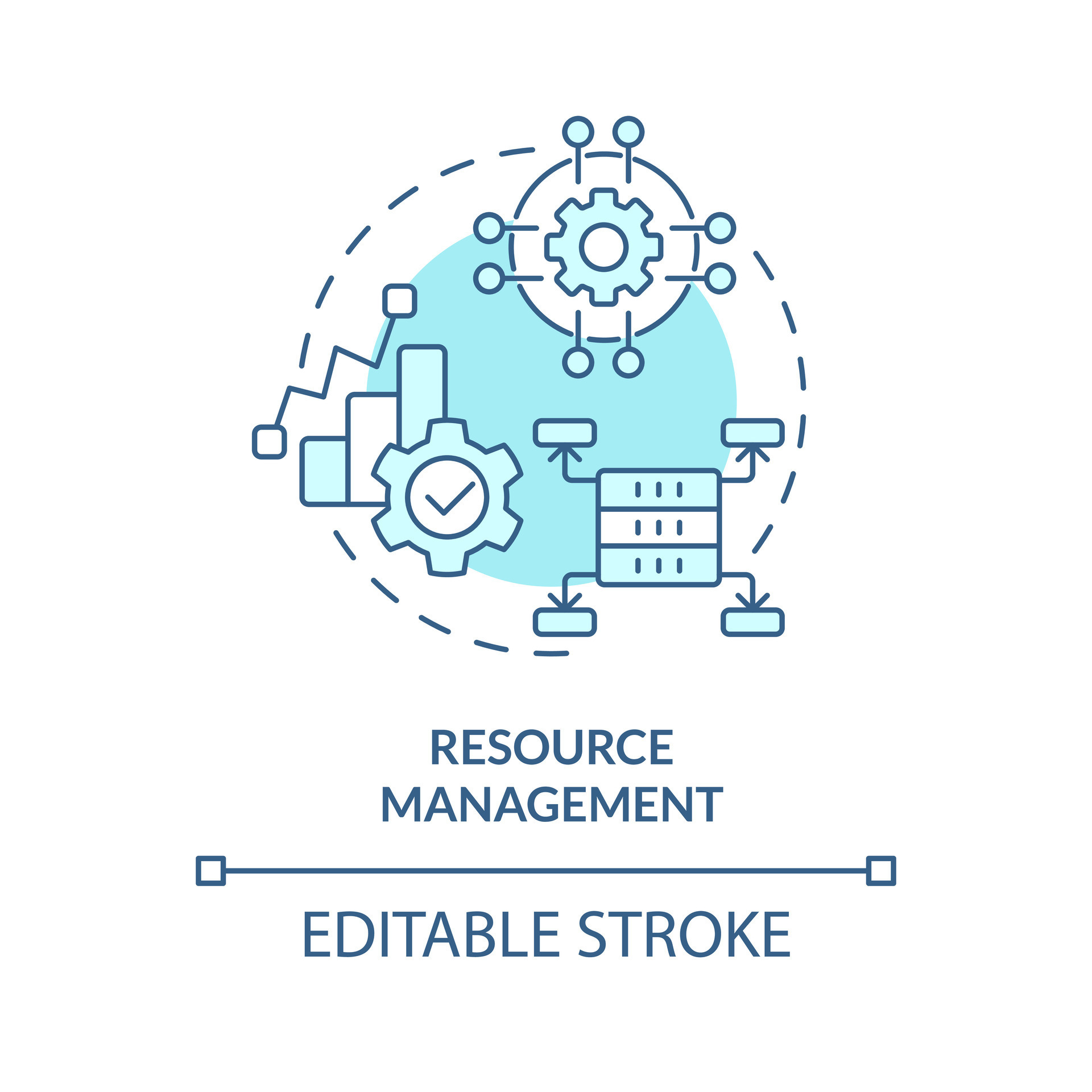 Resource management turquoise concept icon. System orchestration ...