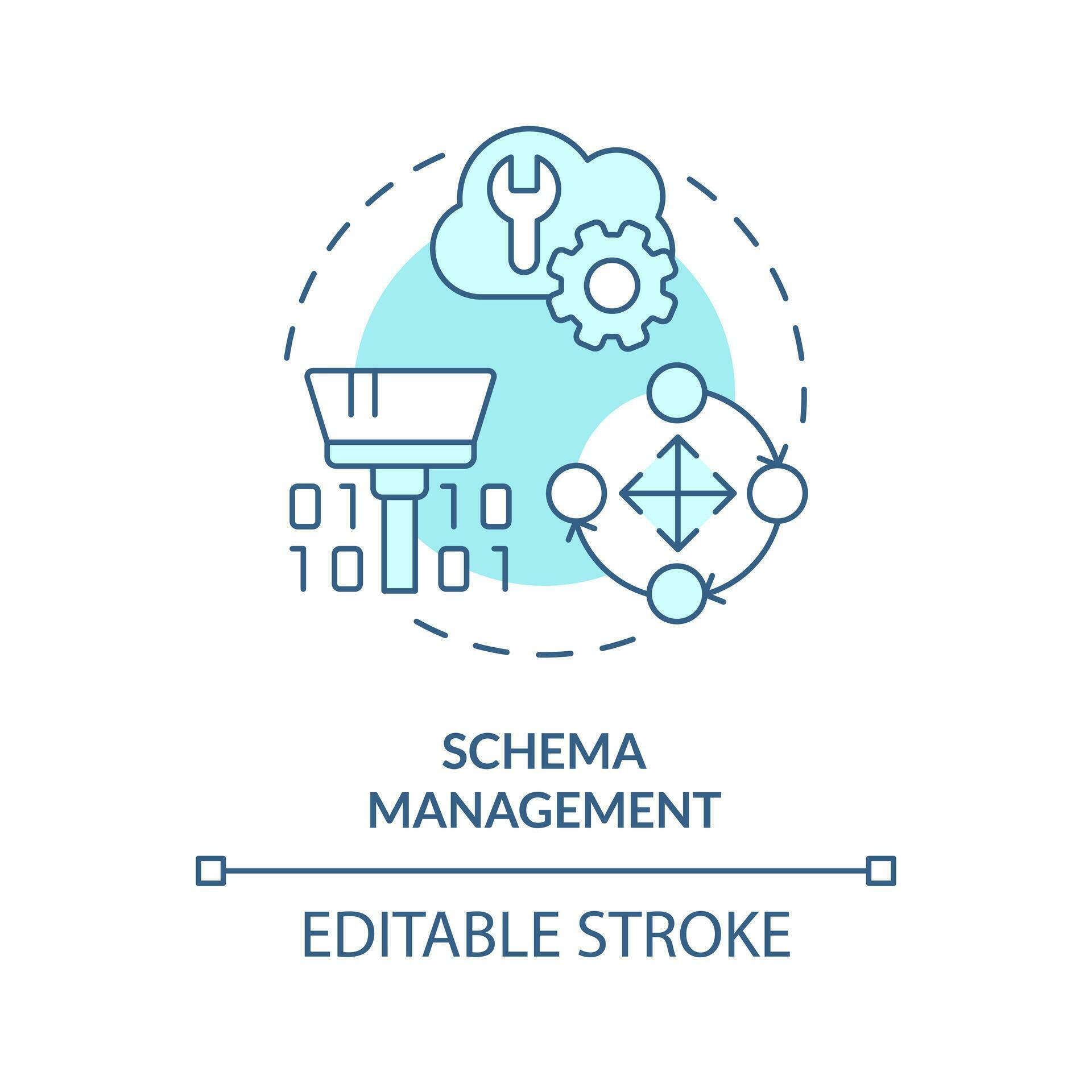 Schema management turquoise concept icon. Record new information. Data lakehouse abstract idea ...