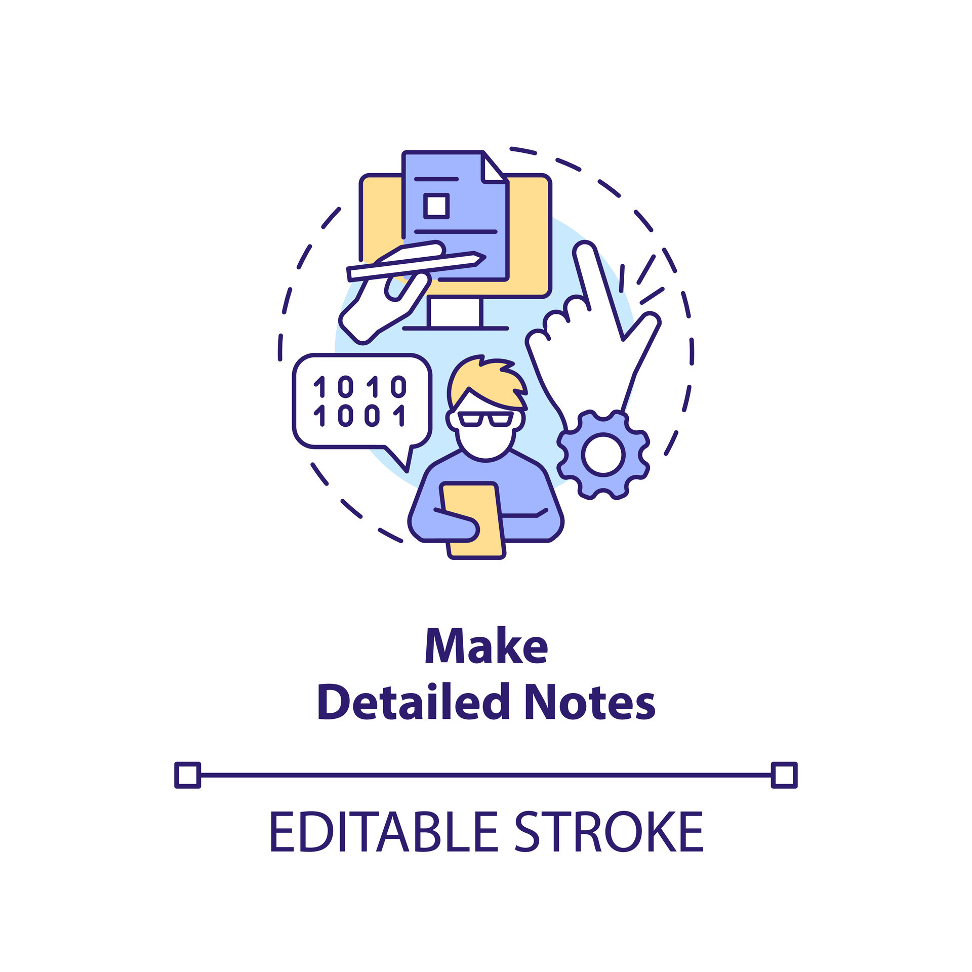 Make detailed notes concept icon. Source code management best practice ...