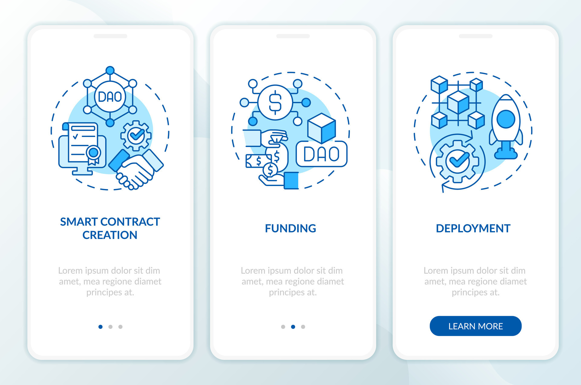 Dao Lunch Stages Blue Onboarding Mobile App Screen Internet Network