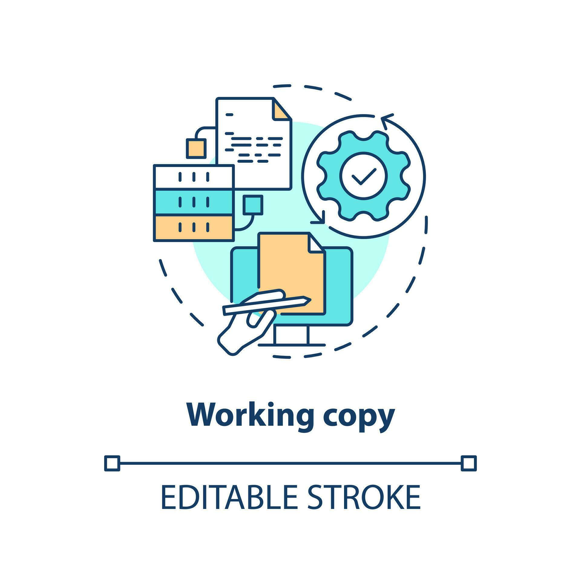 Working copy concept icon. Project files for editing. Source control strategy abstract idea thin ...
