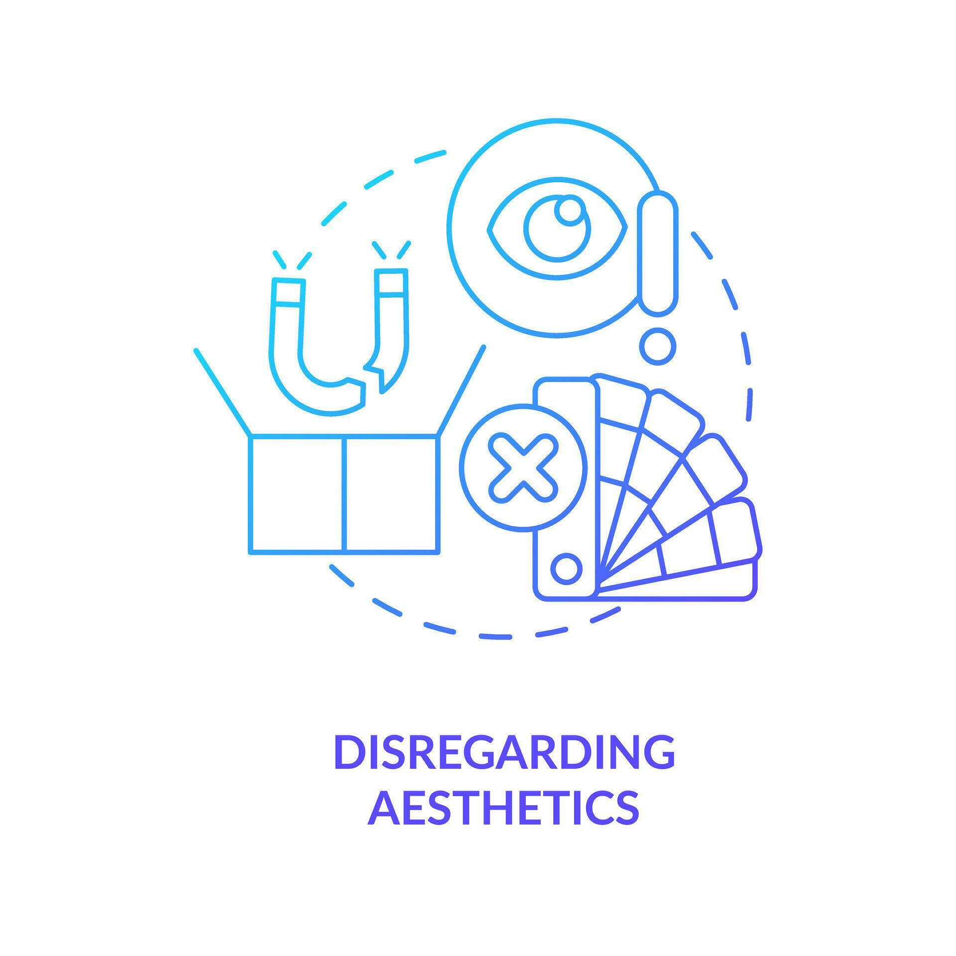 Disregarding aesthetics blue gradient concept icon. Frequent brand mistake to avoid. Finding new ...