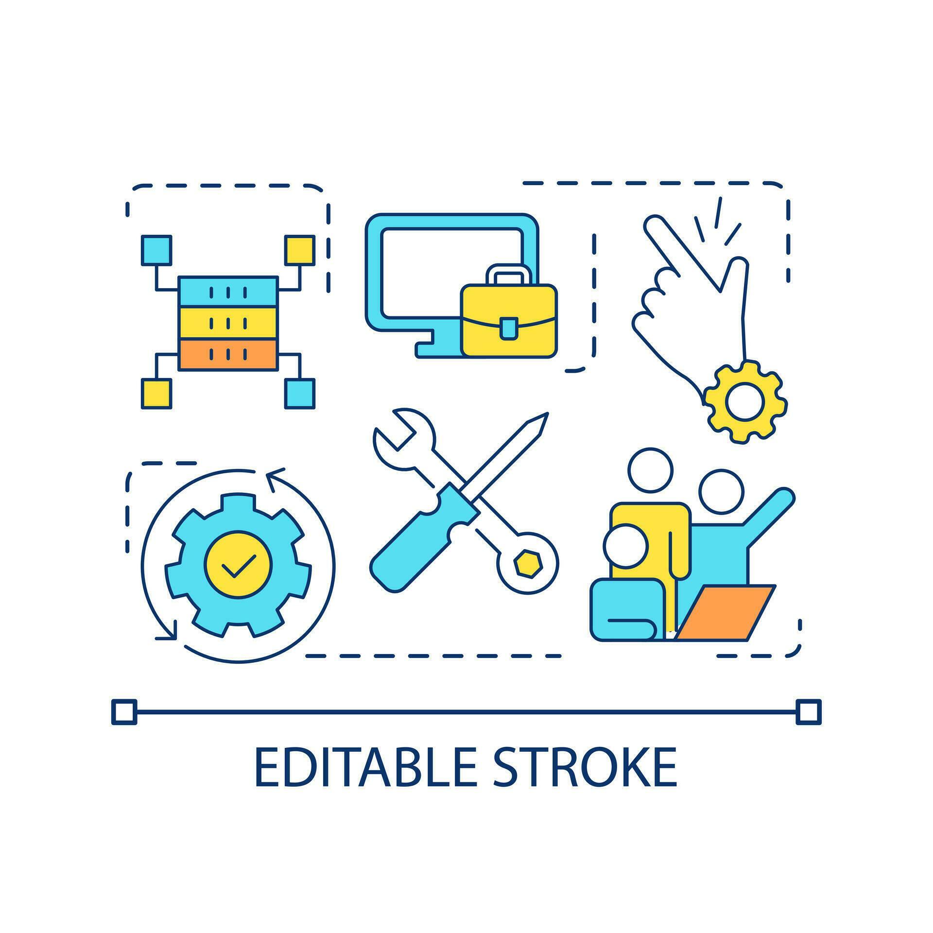 Computer service concept icon. Solve hardware issue. Set up software ...