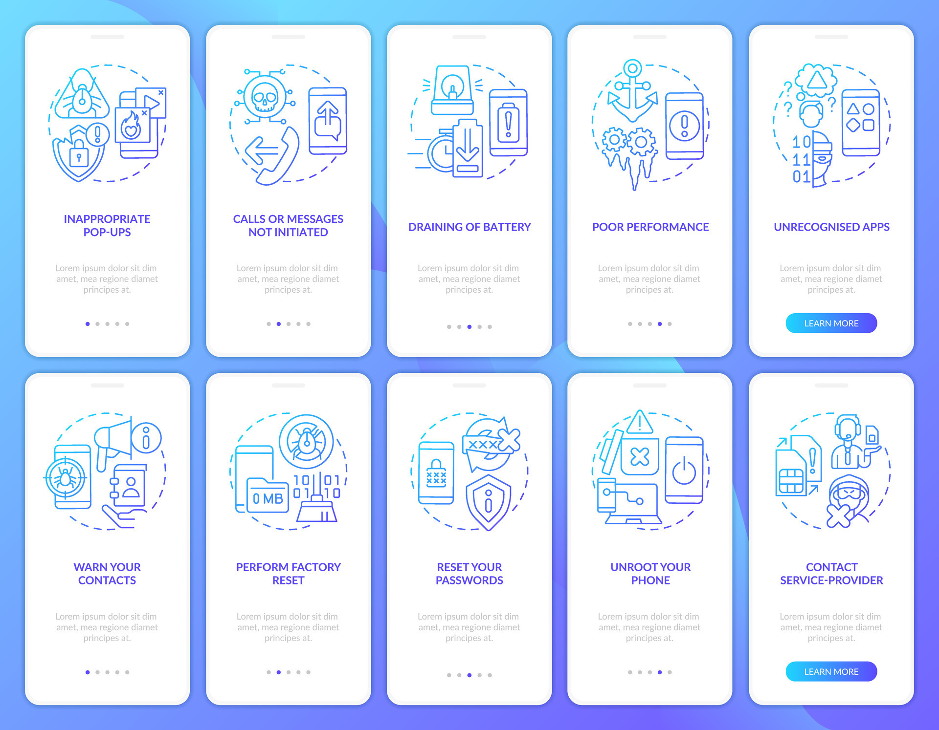 Móvil Teléfono Hackear Ataque Azul Degradado Inducción Móvil Aplicación Pantalla Colocar