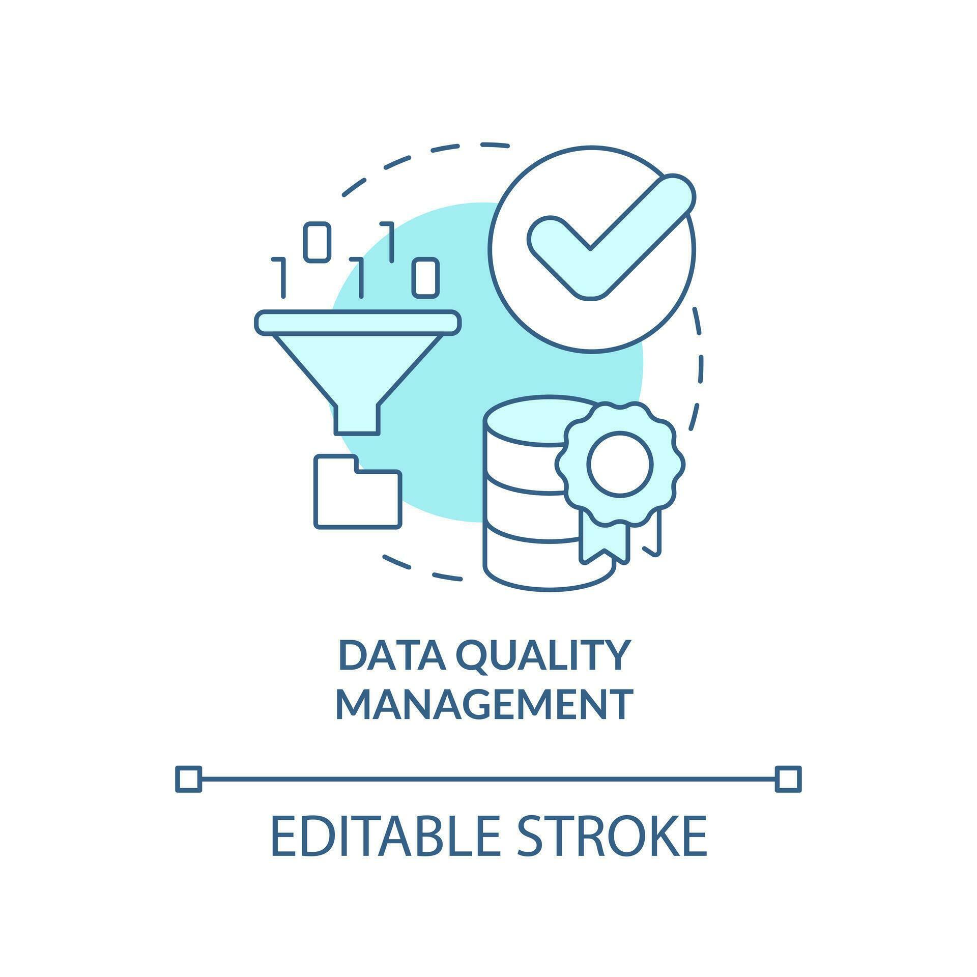 Data quality management turquoise concept icon. Reliable database abstract idea thin line ...