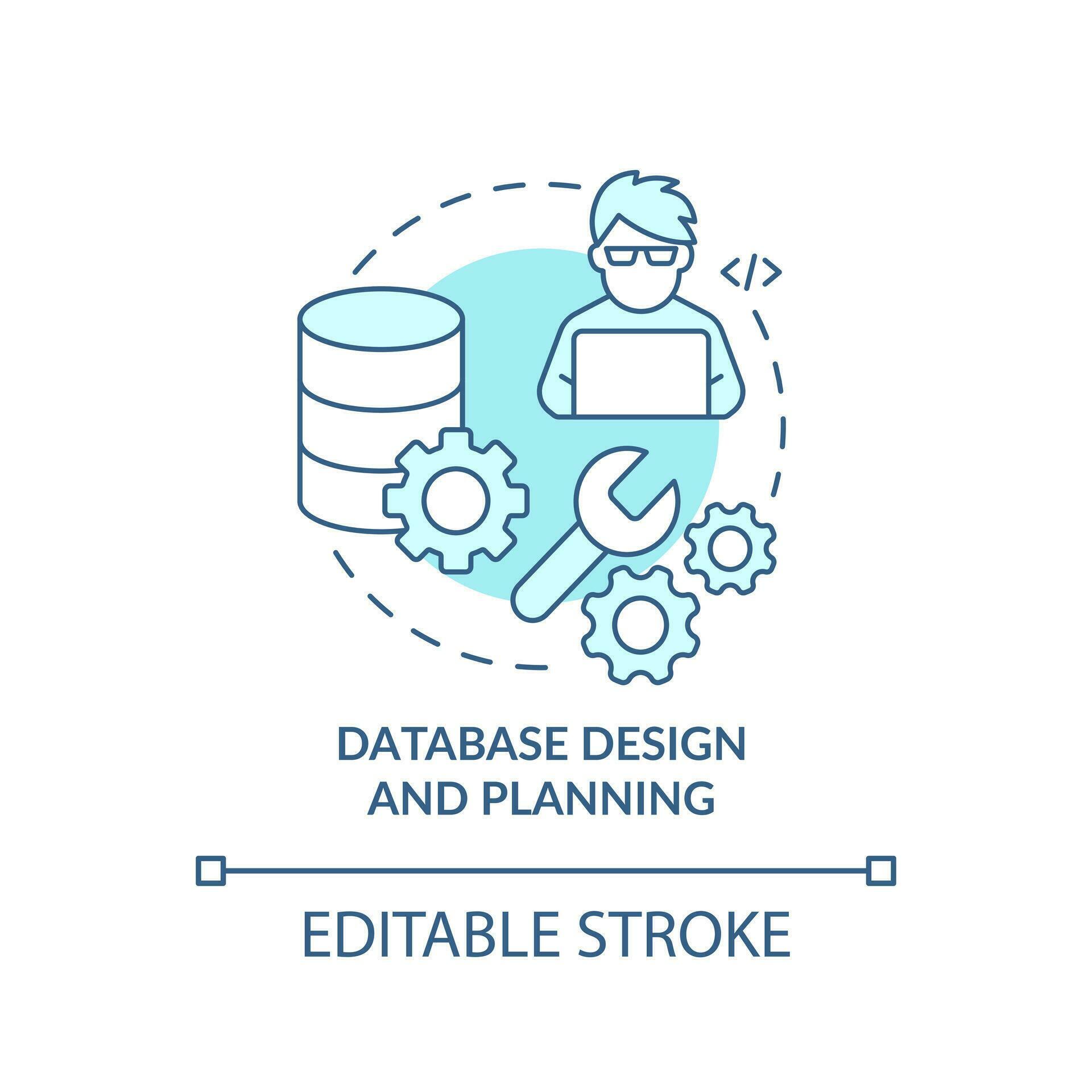 Database design and planning turquoise concept icon. Information ...