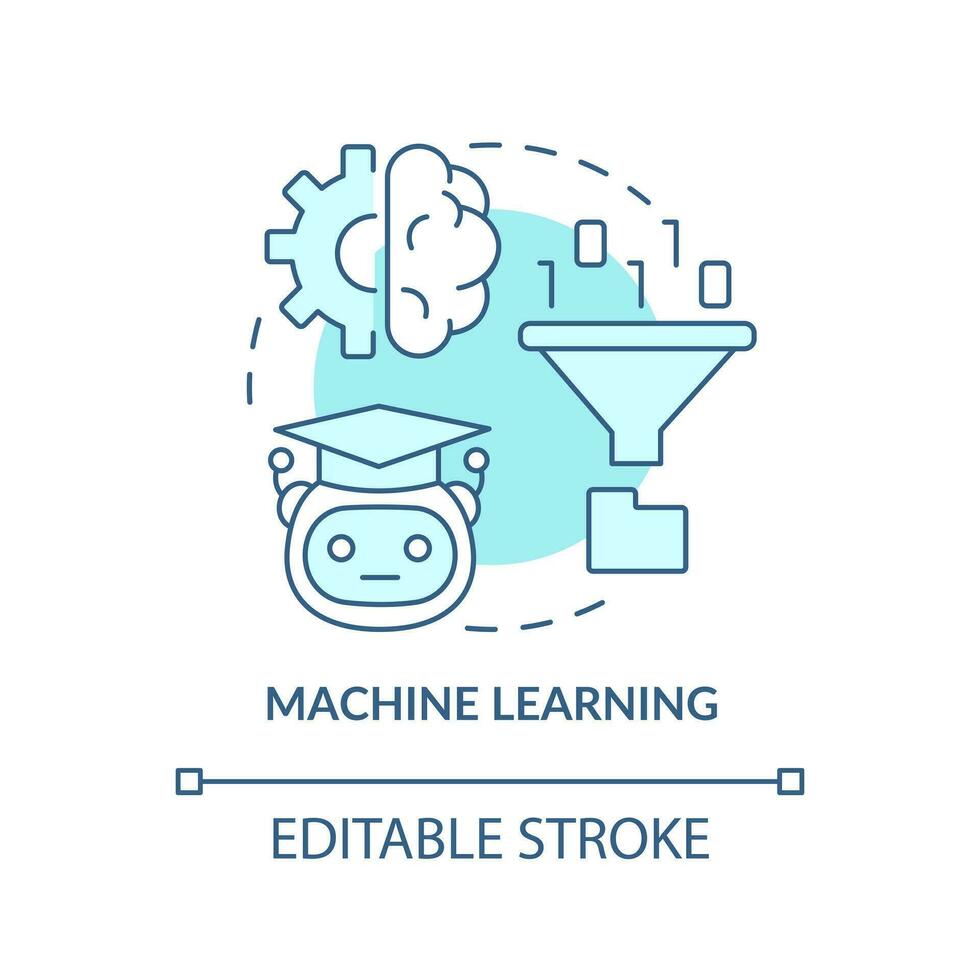 Machine learning turquoise concept icon. Innovation technology. Robotic ...