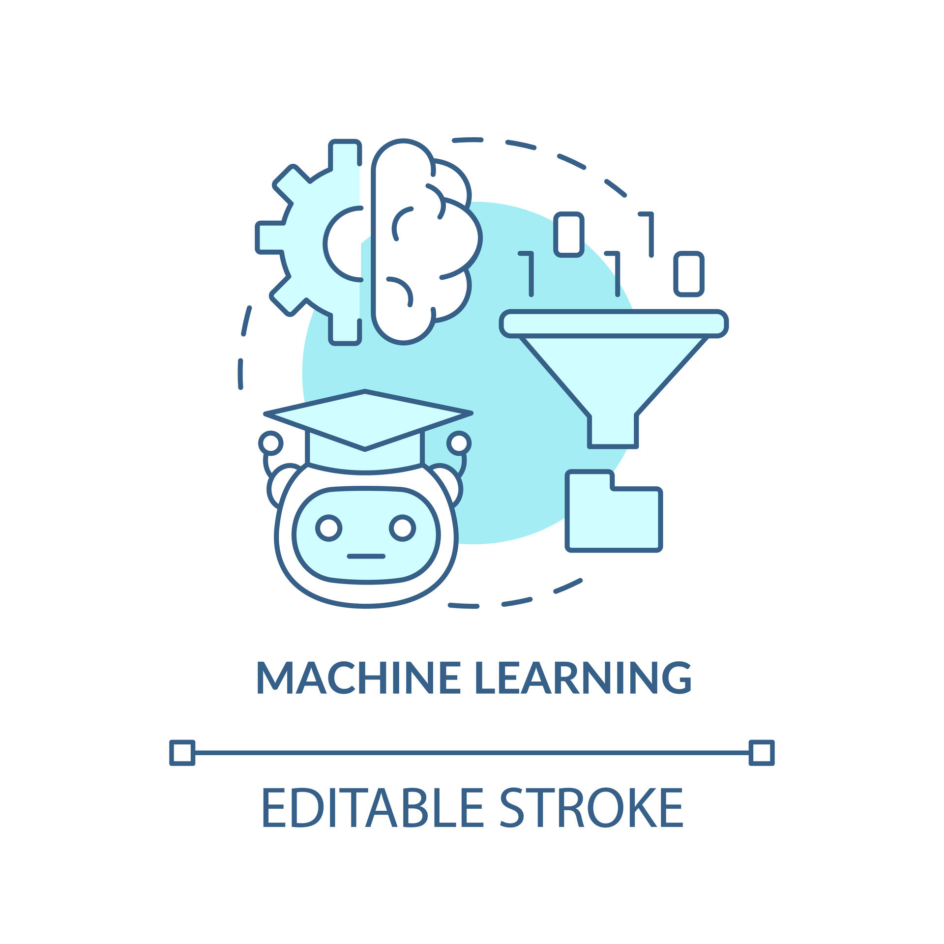 Machine learning turquoise concept icon. Innovation technology. Robotic ...