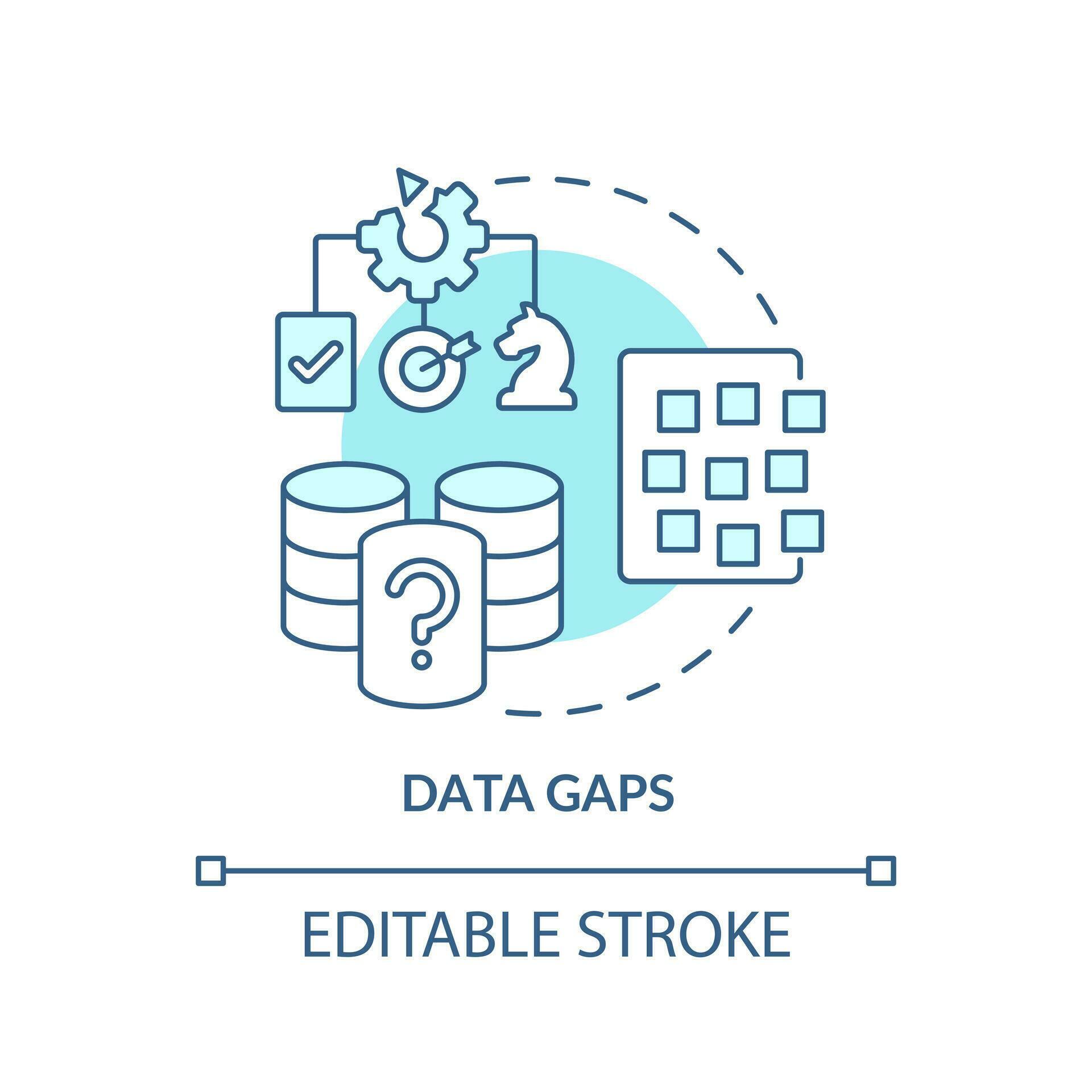 Data gaps turquoise concept icon. Missing information. Database management abstract idea thin ...