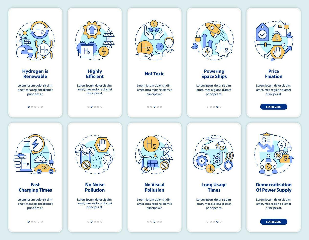 Advantages Of Hydrogen Onboarding Mobile App Screen Set Pros Of H2 Walkthrough 5 Steps Editable