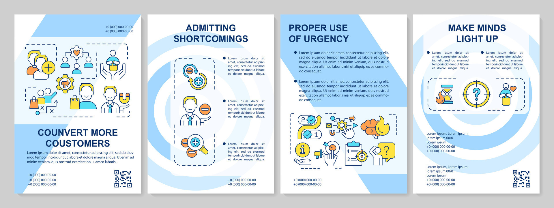 Convert More Customers Blue Brochure Template Generate Clients Leaflet Design With Linear