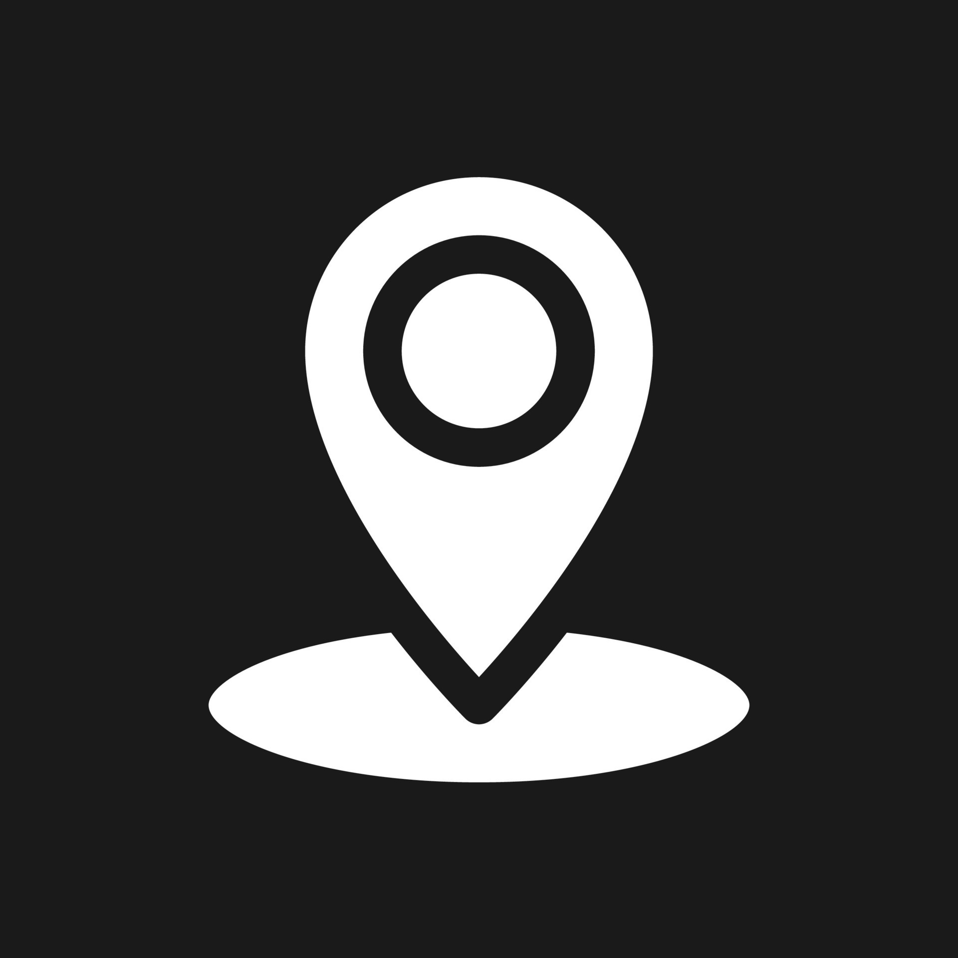 Dropping pin point dark mode glyph ui icon. Find location on map. User interface design. White ...