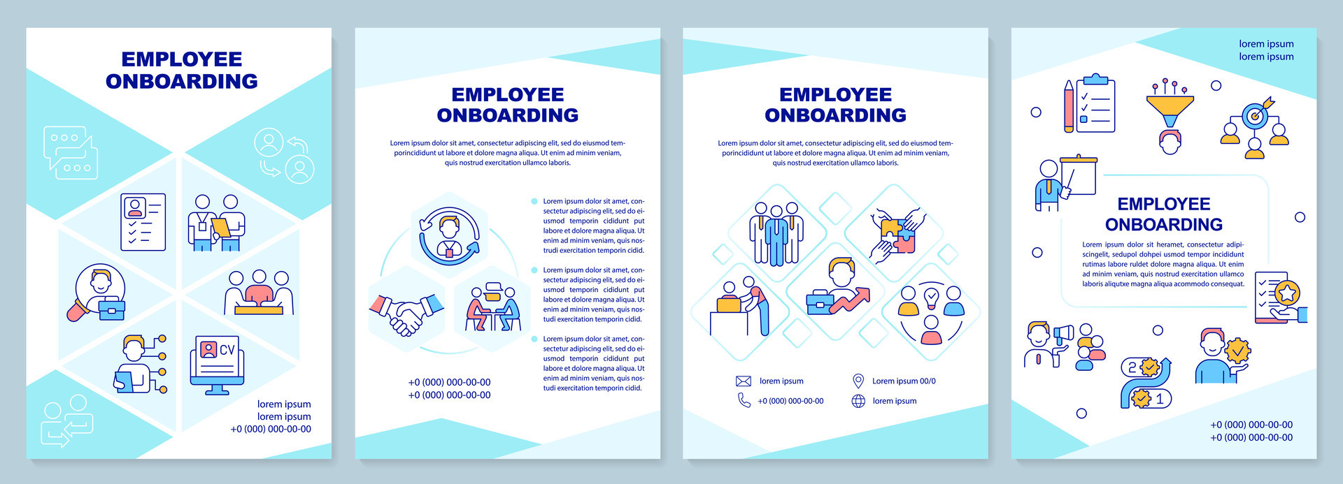 Employee Onboarding Turquoise Brochure Template Adaptation Leaflet Design With Linear Icons