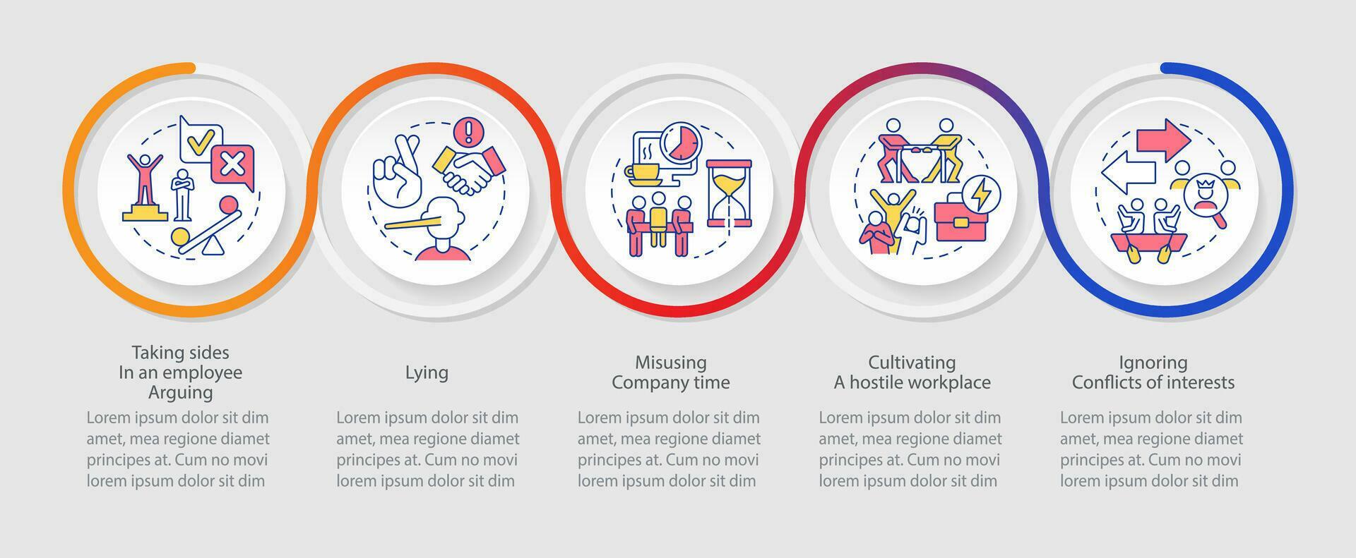 Unethical behavior in workplace loop infographic template. Employee arguing. Data visualization ...