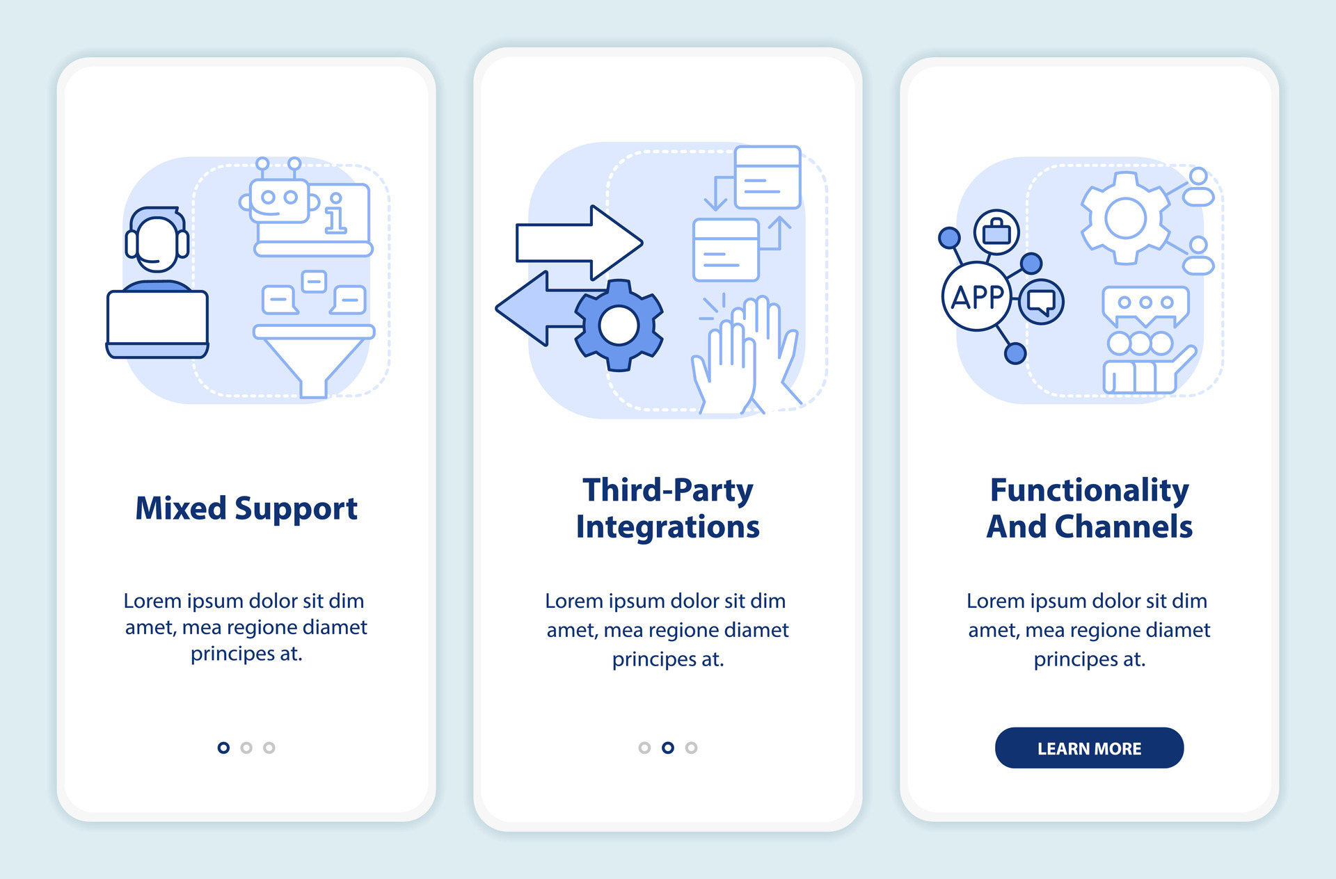 Clients Engagement Platform Features Light Blue Onboarding Mobile App Screen Walkthrough 3