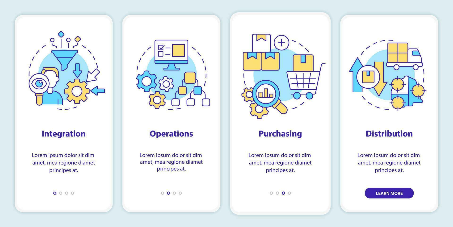 Elements Of Supply Chain Management Onboarding Mobile App Screen Walkthrough 4 Steps Editable