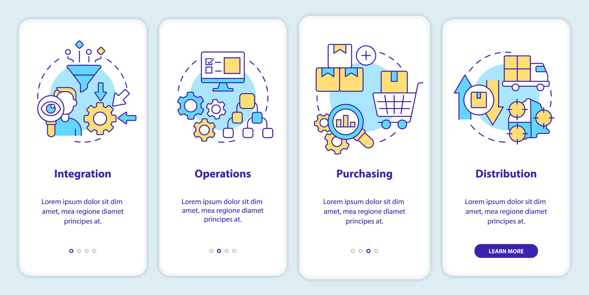 Elements Of Supply Chain Management Onboarding Mobile App Screen Walkthrough 4 Steps Editable