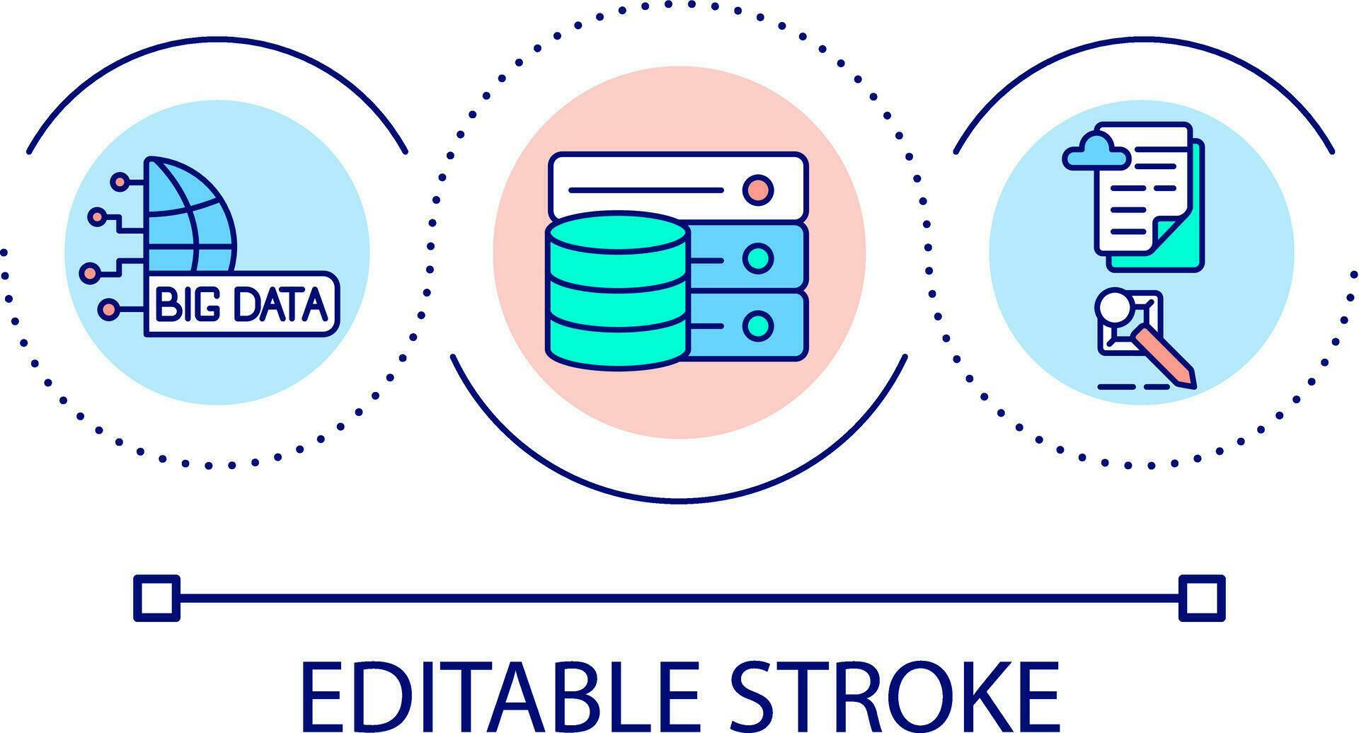 Big data analytics and storage loop concept icon. Global network server ...