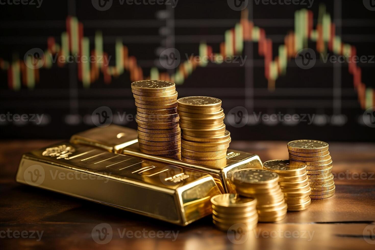 Investment gold and coins in the stock market. Shares graph representing investment - 24867270 ...