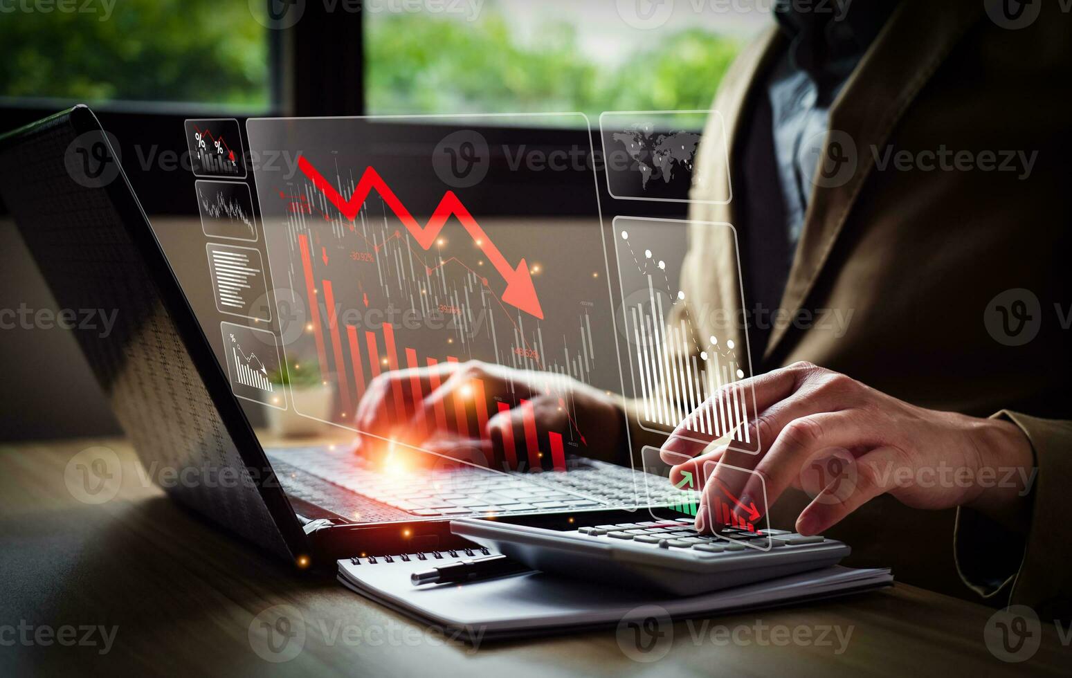 económico colapso concepto, empresario con que cae financiero grafico gráfico debido a global ...