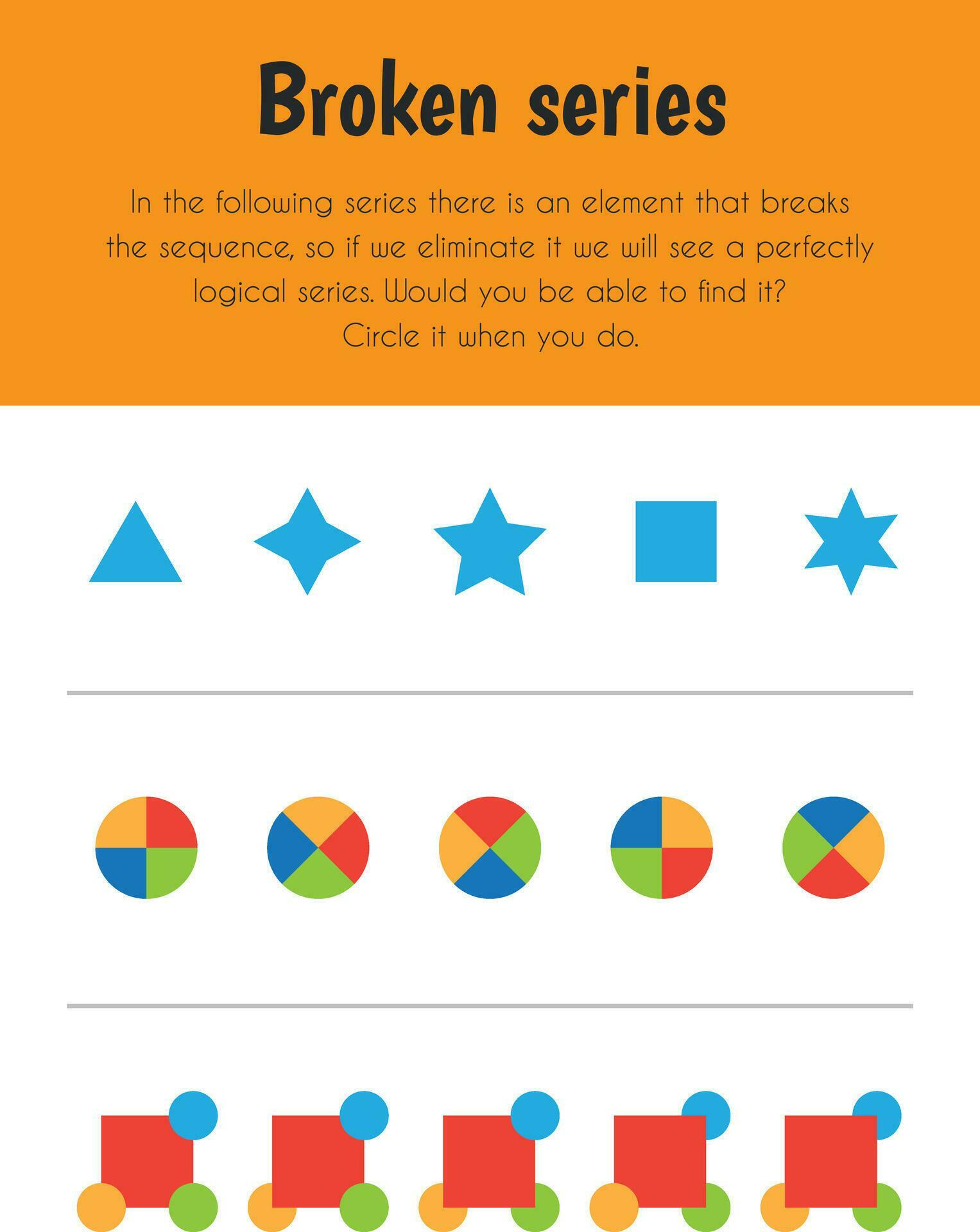 Broken series Educational Sheet. Primary module for Logic Reasoning. 5-6 years old. Educational ...