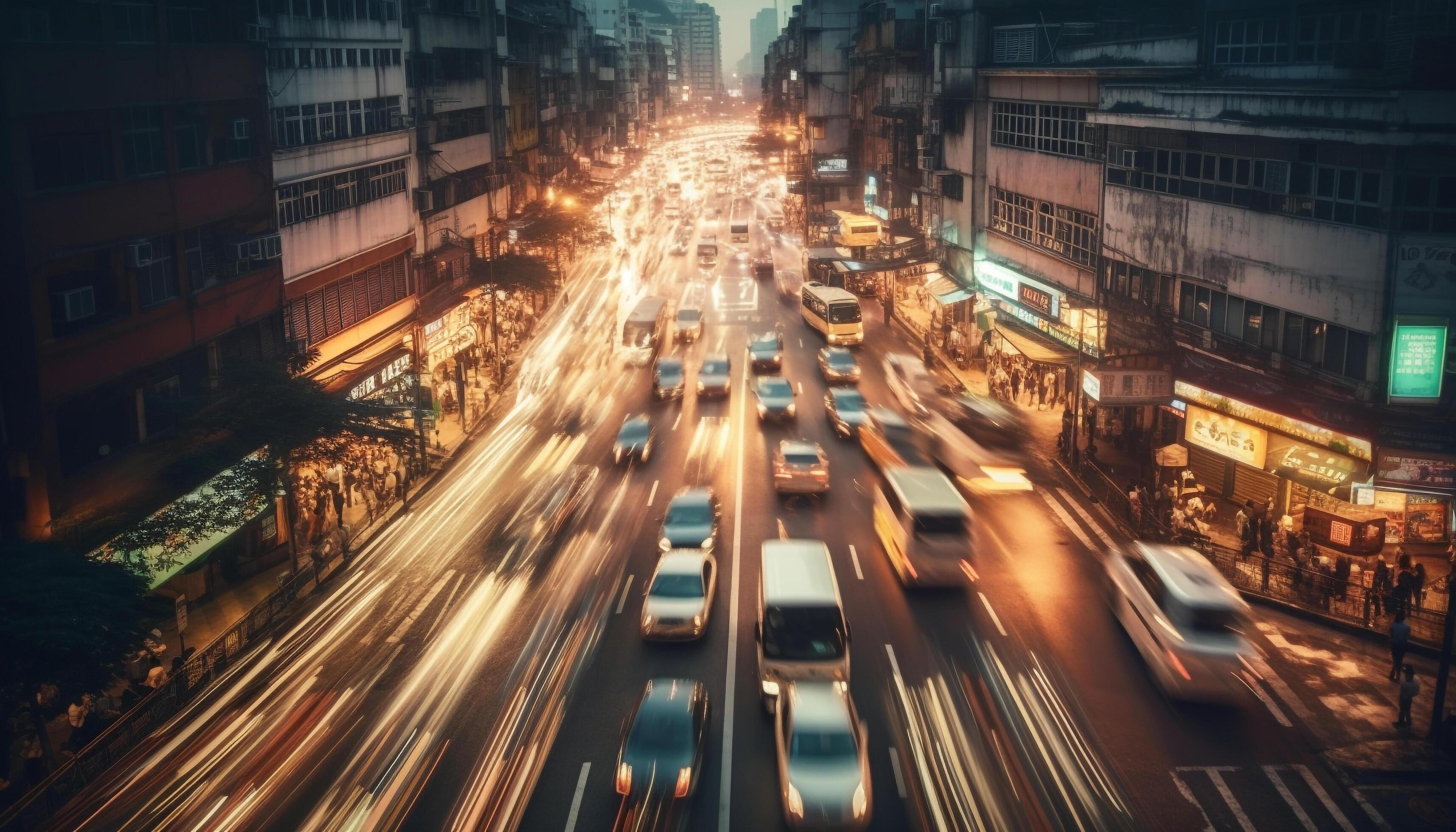 Rush hour traffic blurs city skyline in long exposure shot generated by AI 24893554 Stock Photo ...