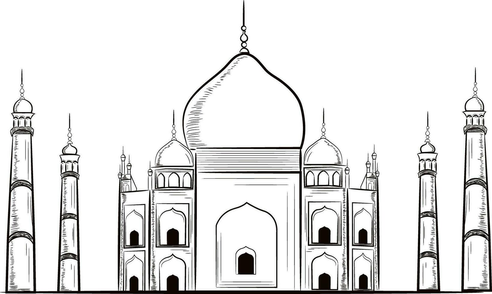 Taj Mahal Black And White Outline