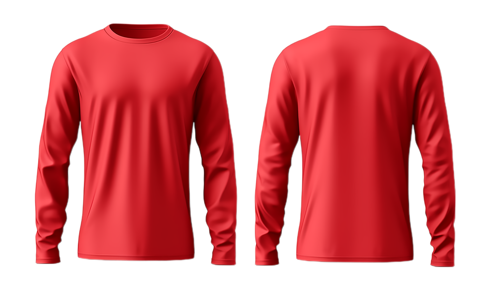 Long Sleeve Plain Red T Shirt Mockup With Front And Back Views