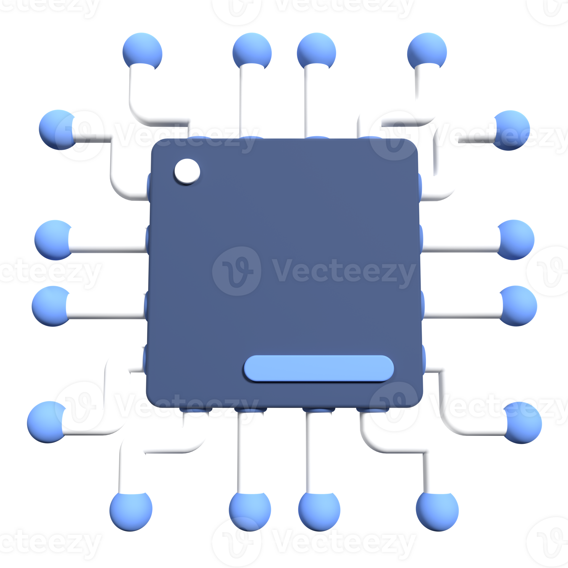 3d render of microchip or semiconductor chip. 3d icon processor chip. CPU central processor unit ...