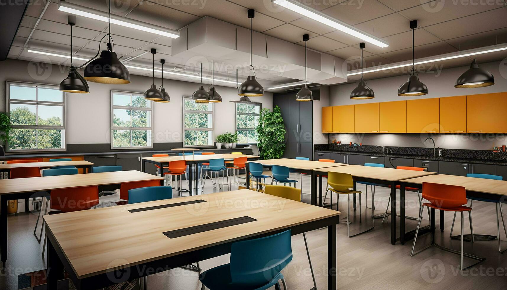Comfortable Classroom With Bright Walls And Modern Furniture For Learning Generated By Ai