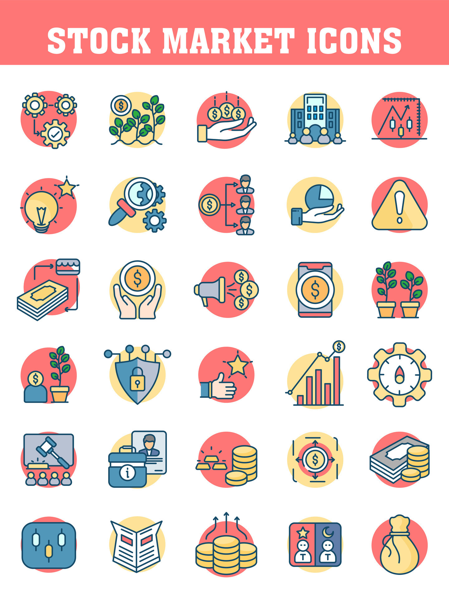 Colorful Stock Market Icon Set in Flat Style. 24934873 Vector Art at ...