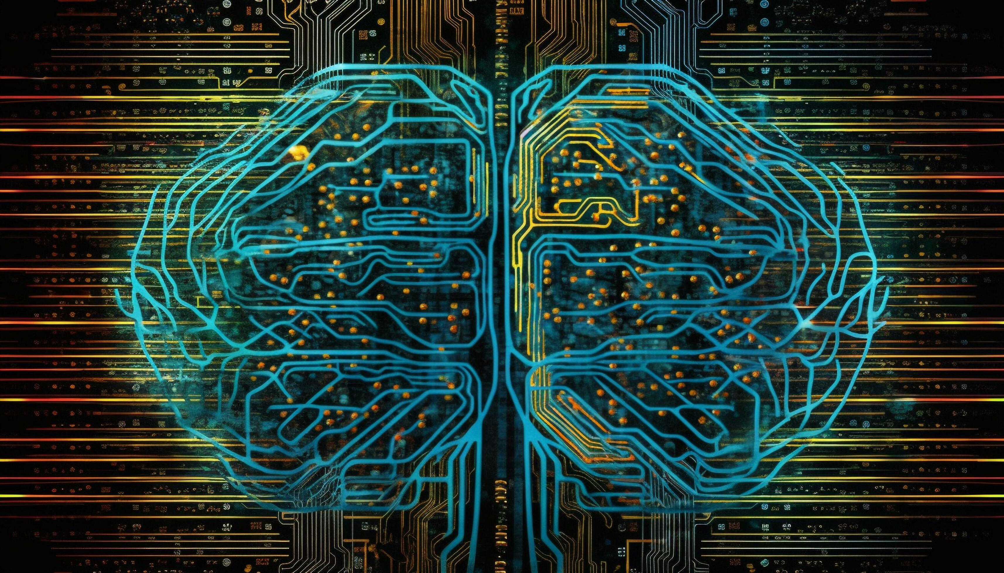 Futuristic computer chip glows with blue abstract patterns in order generated by AI 24943039 ...