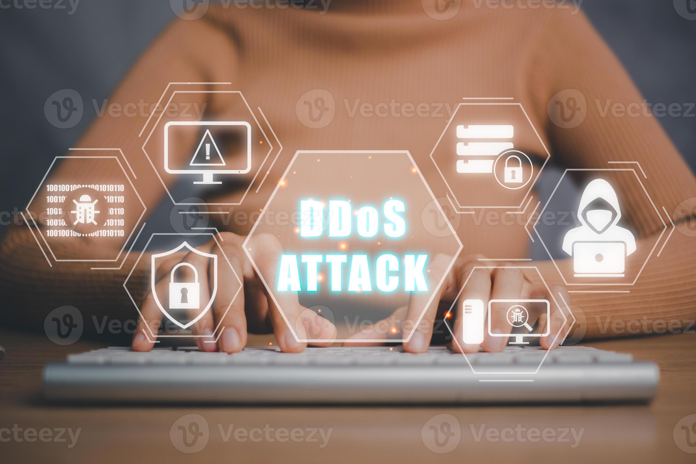 Ddos Attack Concept Person Typing On Keyboard Computer With Ddos