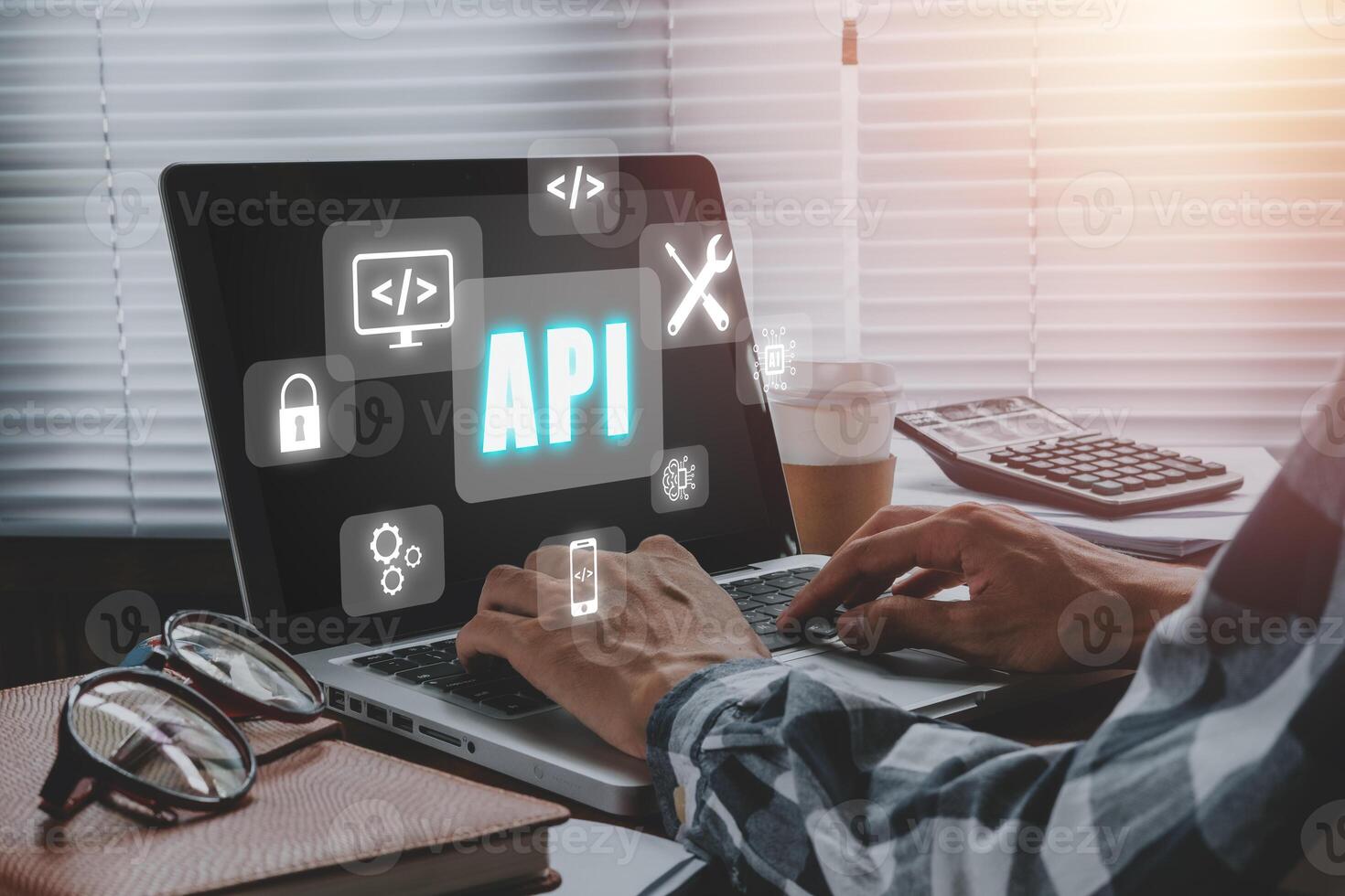 Api Application Programming Interface Man Using Laptop Computer With