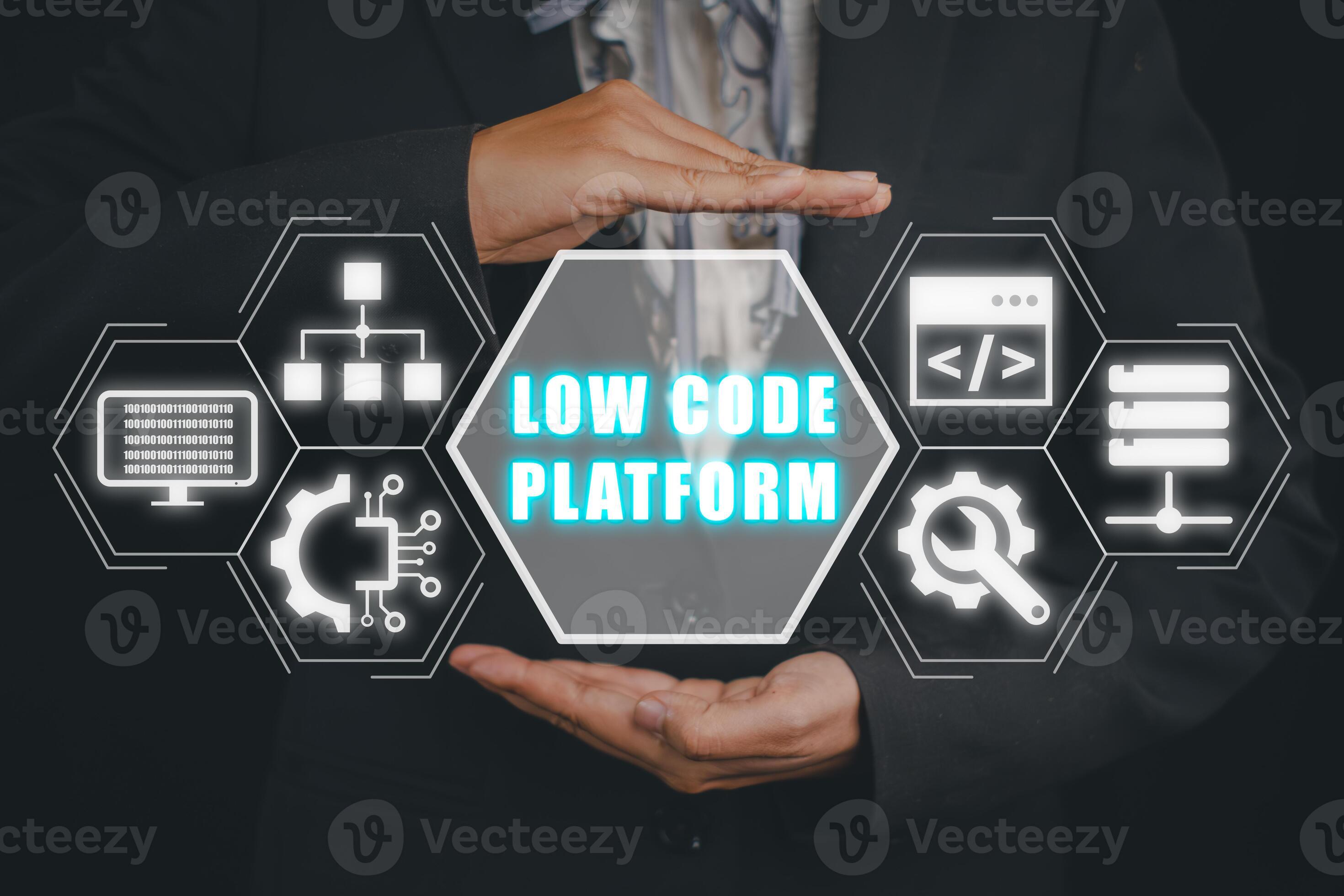 Low Code software development platform technology concept, Woman hand ... Low Code software development platform technology concept, Woman hand ...