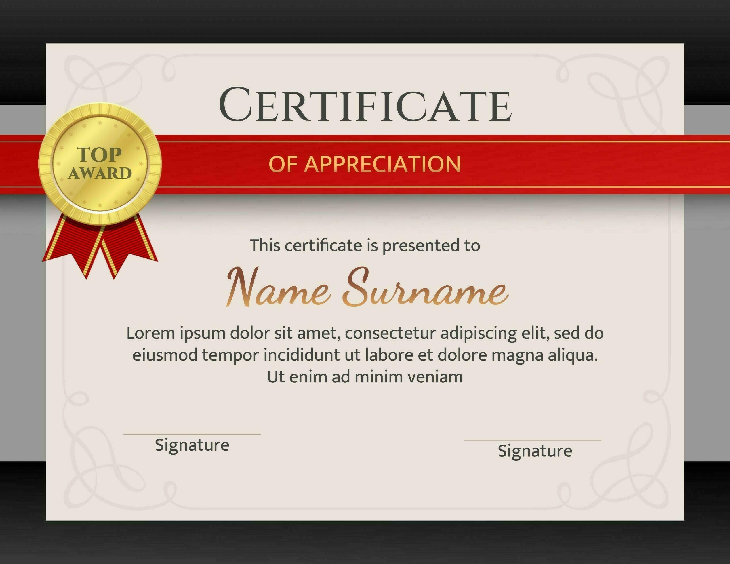 Elegant Certificate of Appreciation with Gold Medal 24950072 Template