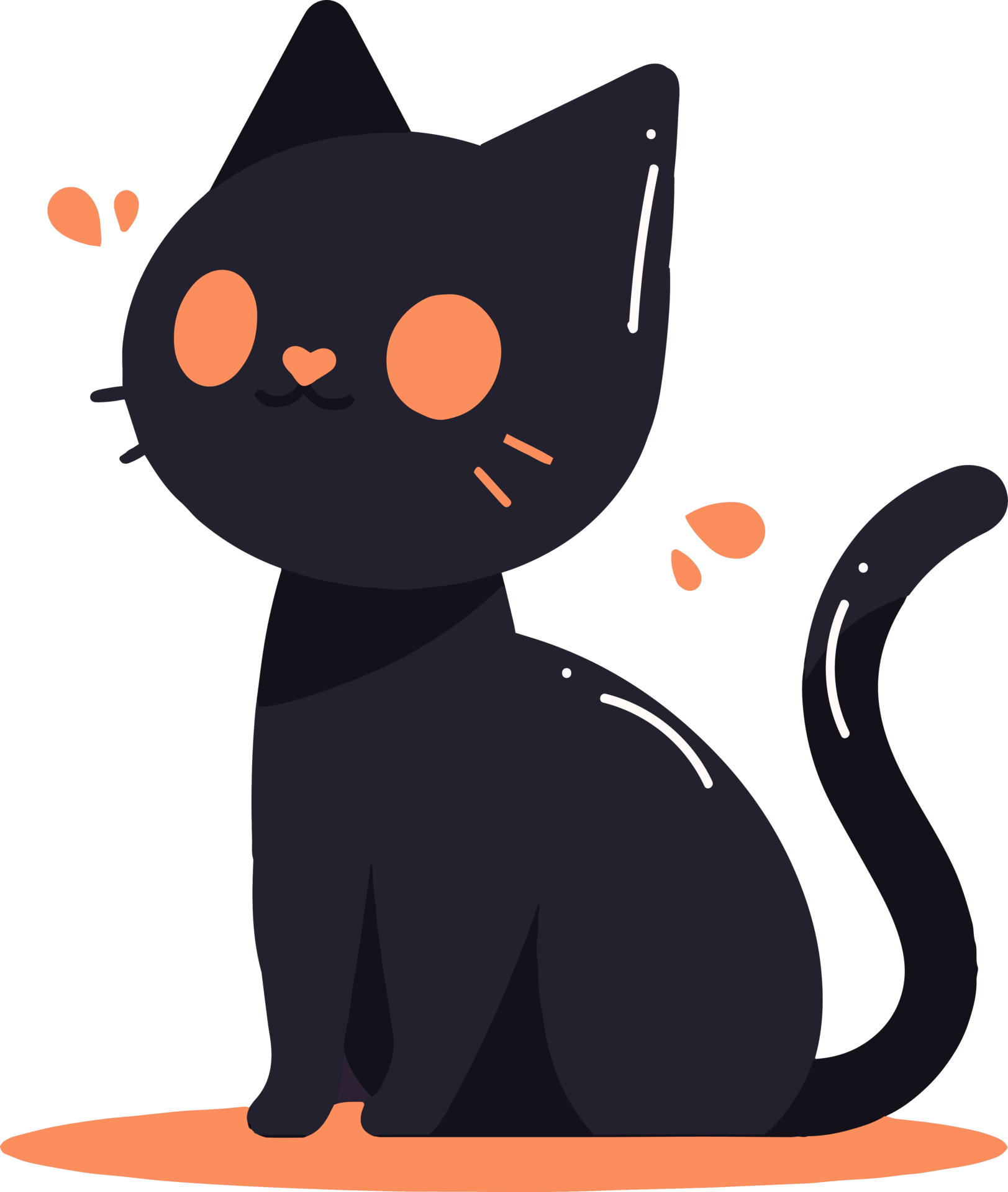 Hand Drawn Cute Black Cat In Flat Style 24952796 Png