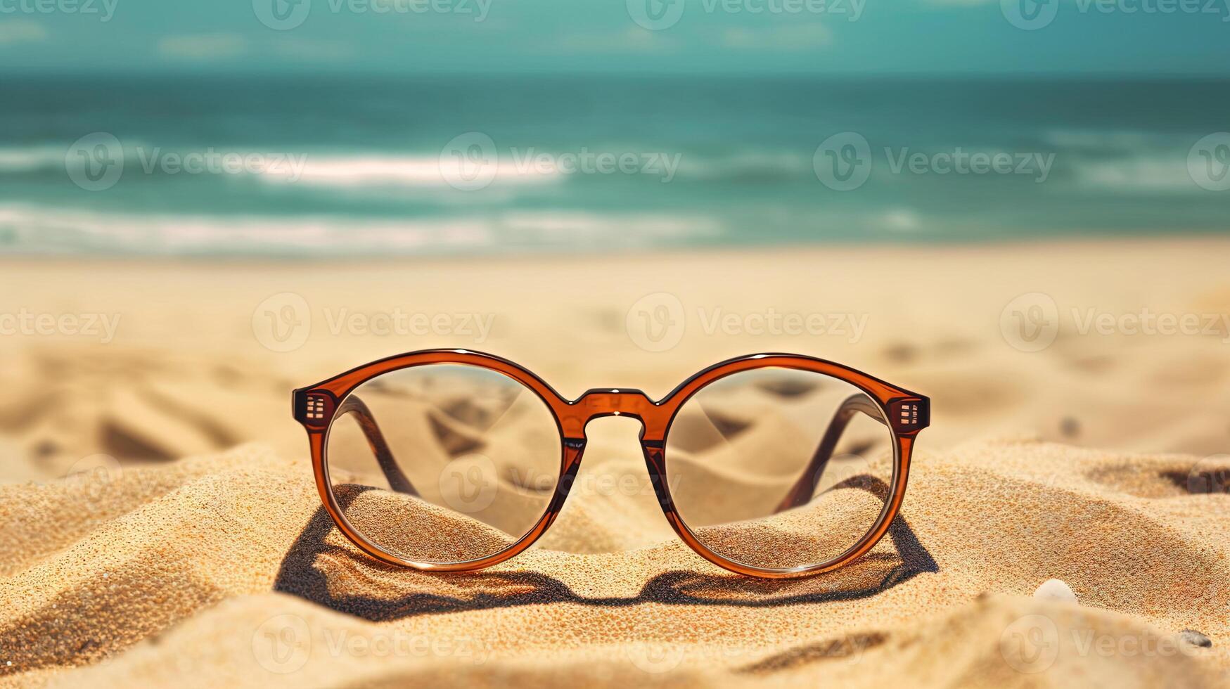 Glasses In The Sand Of The Beach Vacation Scene With Sunglass On The Shore Line 24968185