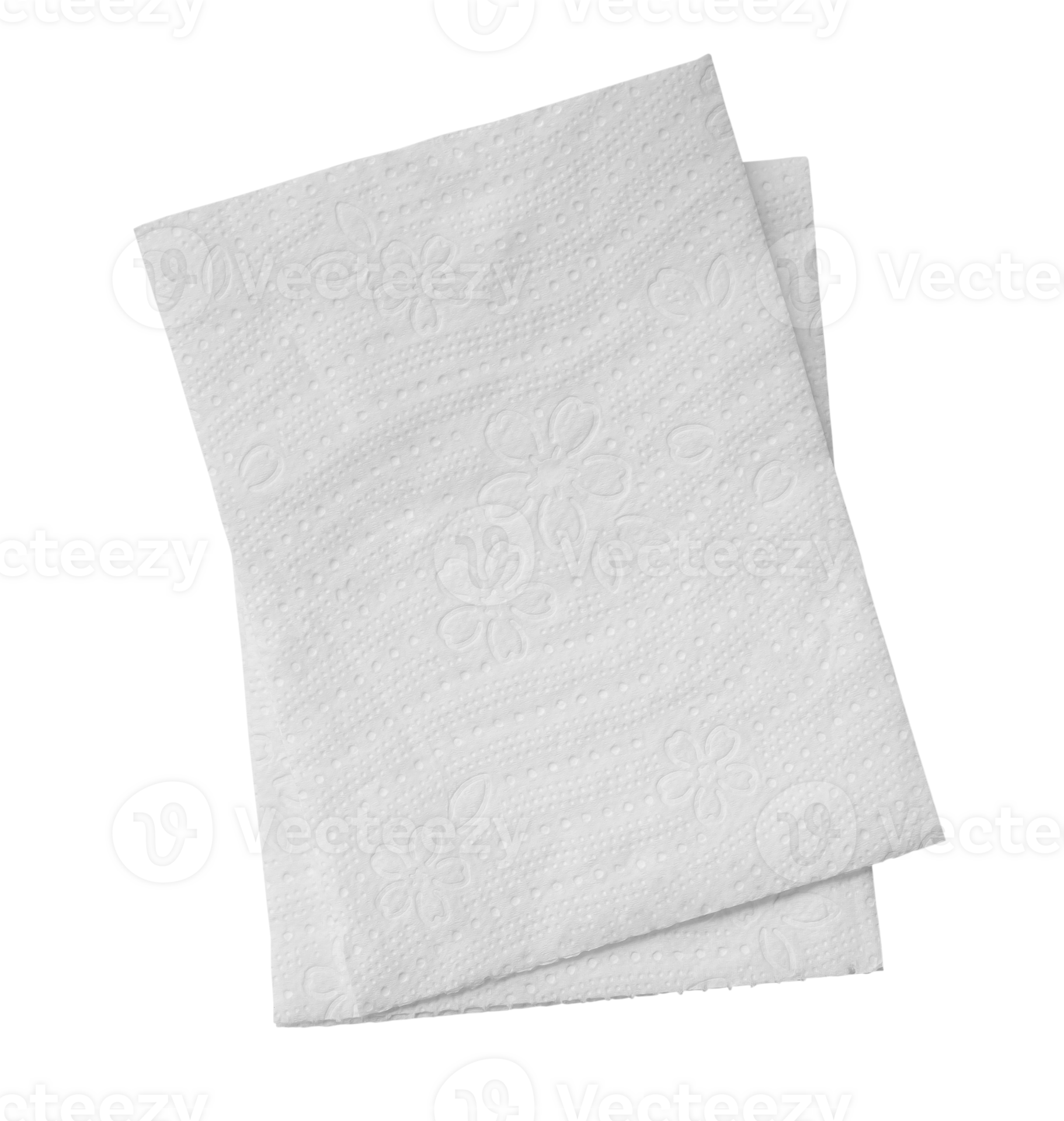 Top View Of Two Folded Pieces Of White Tissue Paper Or Napkin In Stack Isolated With Clipping