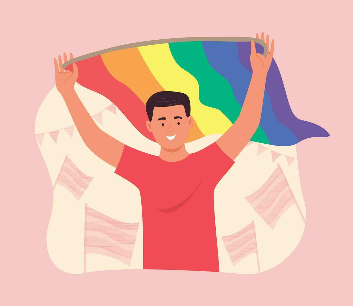 Happy Gay Man Holding Lgbt Rainbow Flag For Gay Pride Celebration