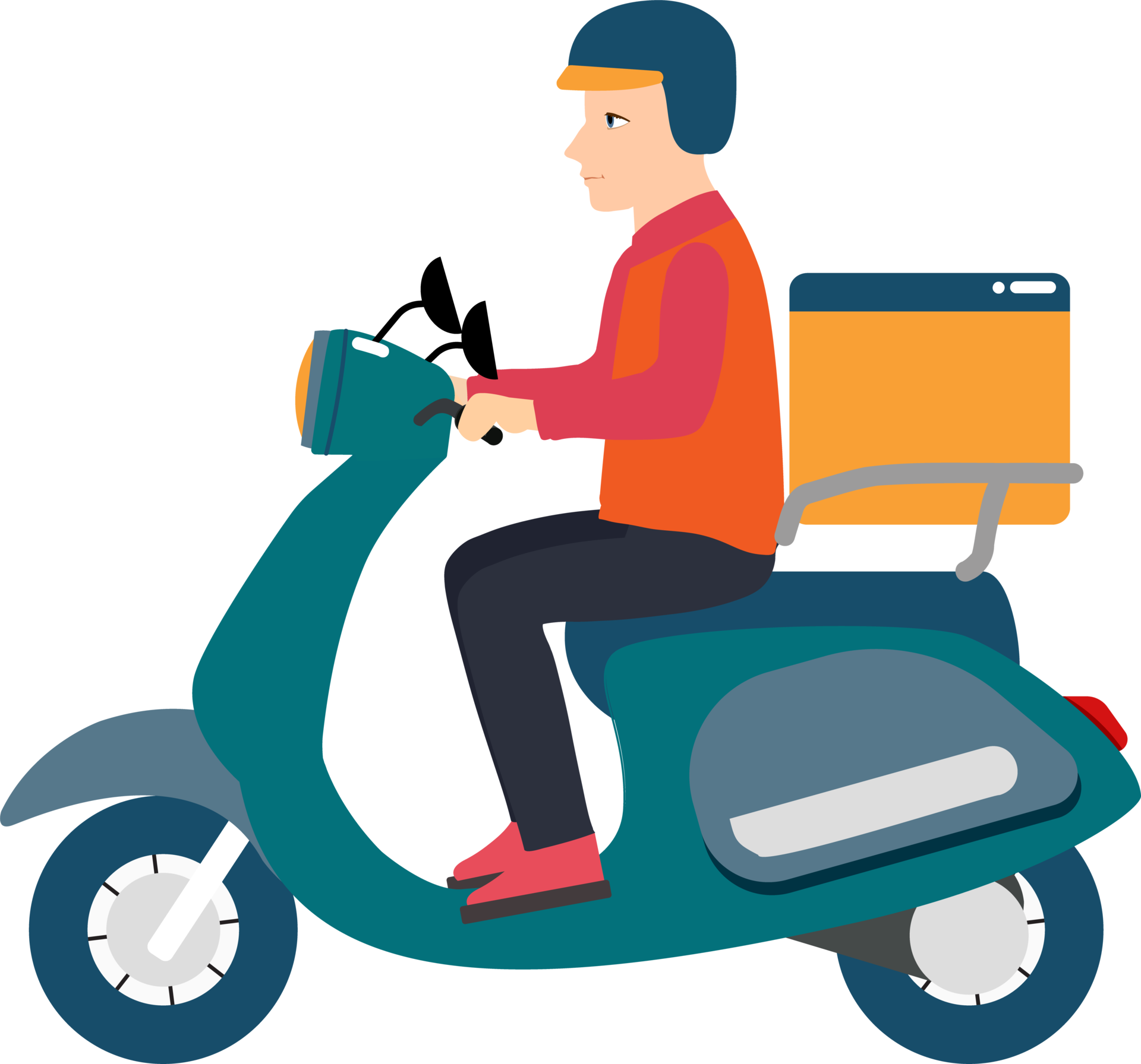 A delivery man riding a bike. Delivery man with a scooter design. Online order delivery concept ...