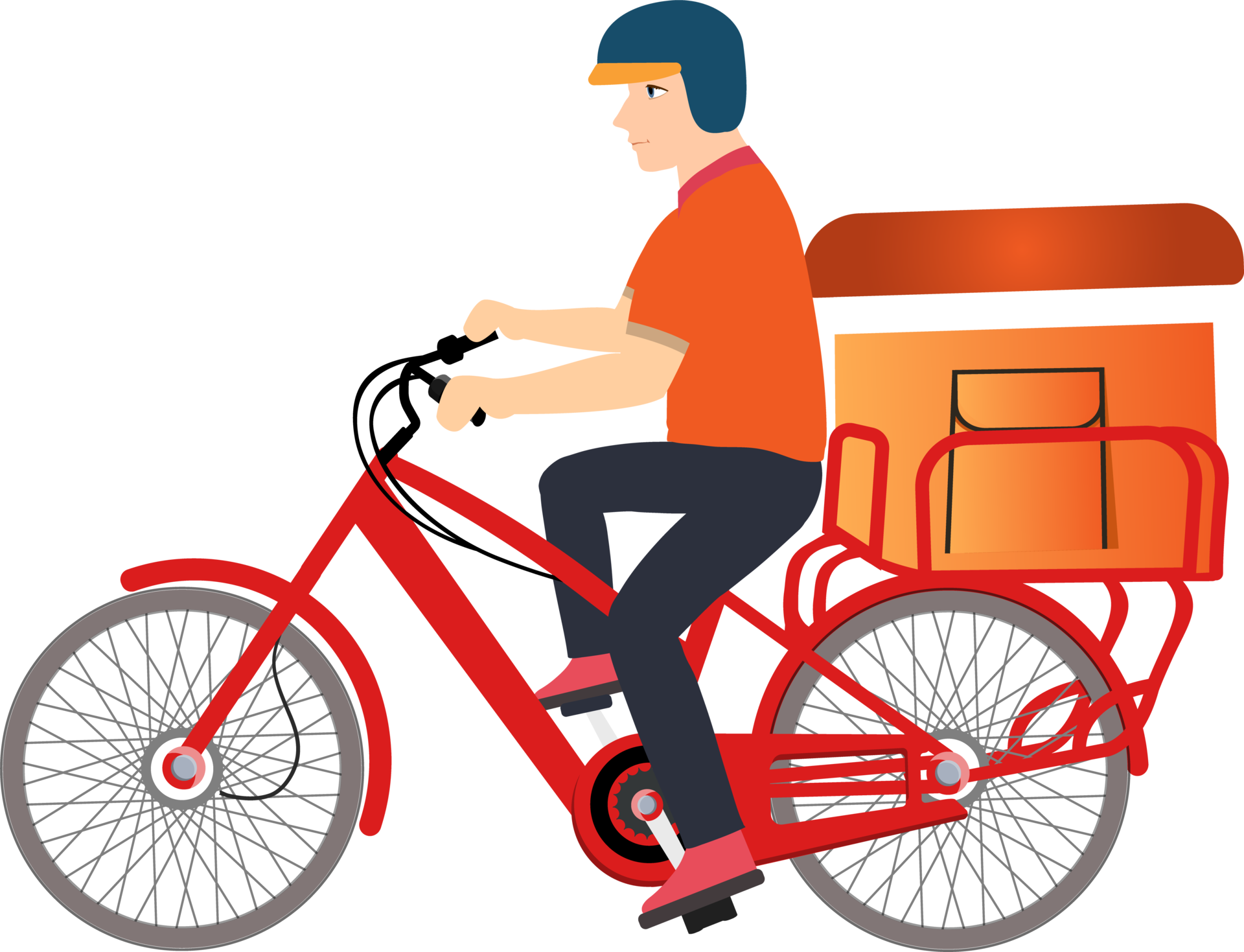 A delivery man riding a bicycle. Delivery man with a bicycle design. Online order delivery ...