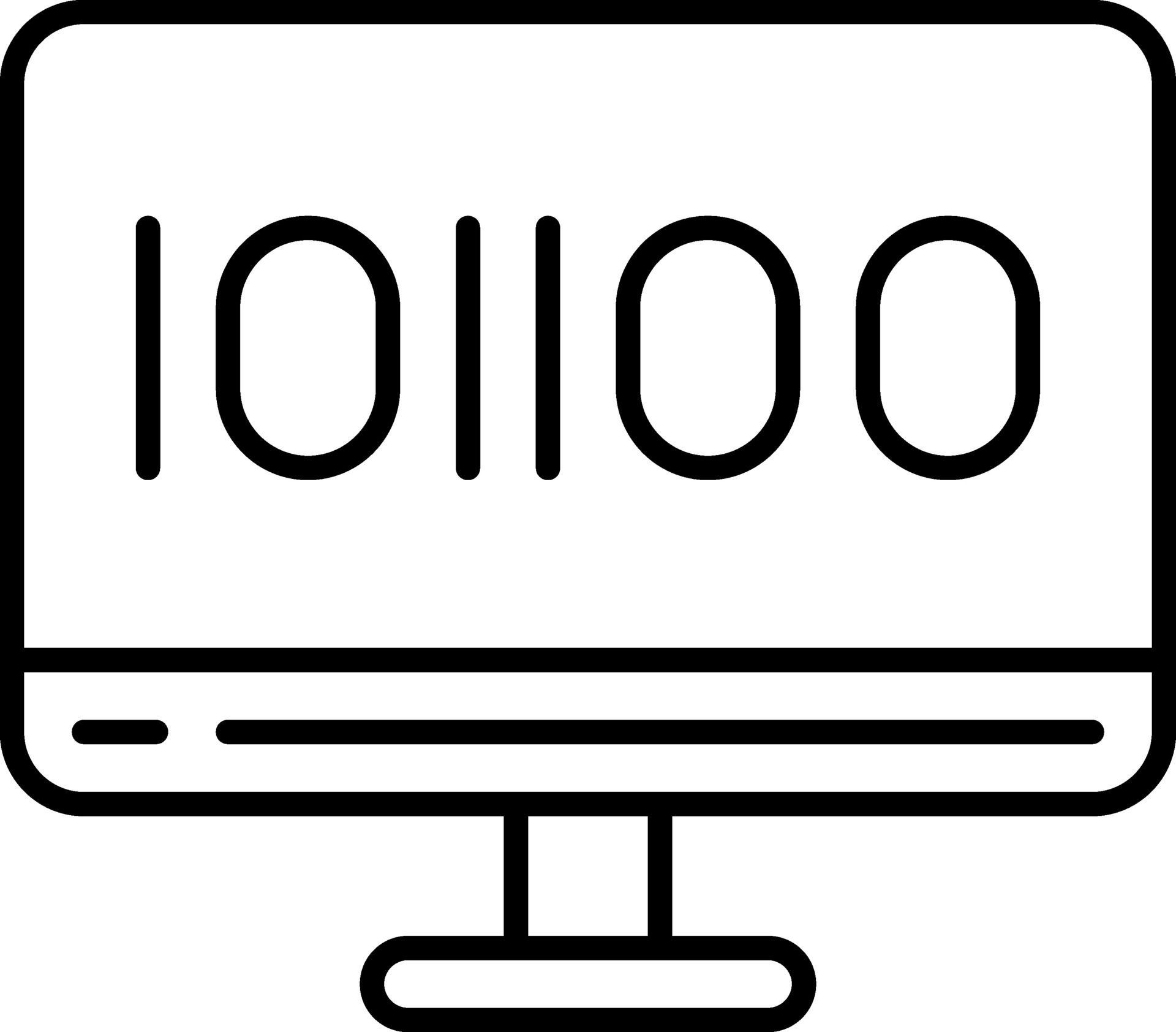 Binary Code In Monitor Screen Black Outline Icon. 24972838 Vector Art ...