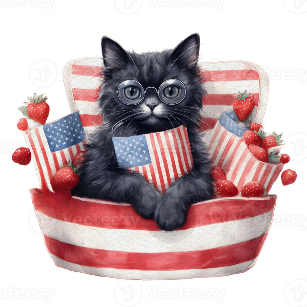 Watercolor 4th of July Patriotic Black Cat Illustration Clipart ... Watercolor 4th of July Patriotic Black Cat Illustration Clipart ...