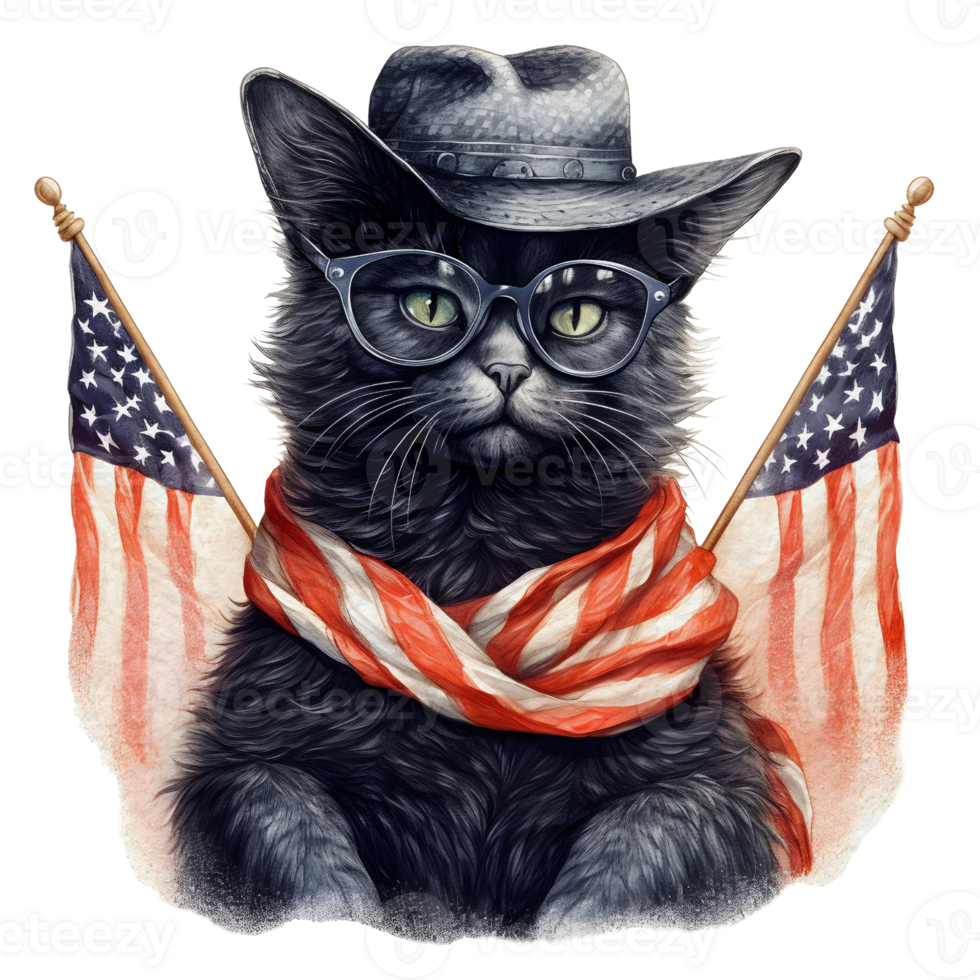 Watercolor 4th of July Patriotic Black Cat Illustration Clipart ... Watercolor 4th of July Patriotic Black Cat Illustration Clipart ...